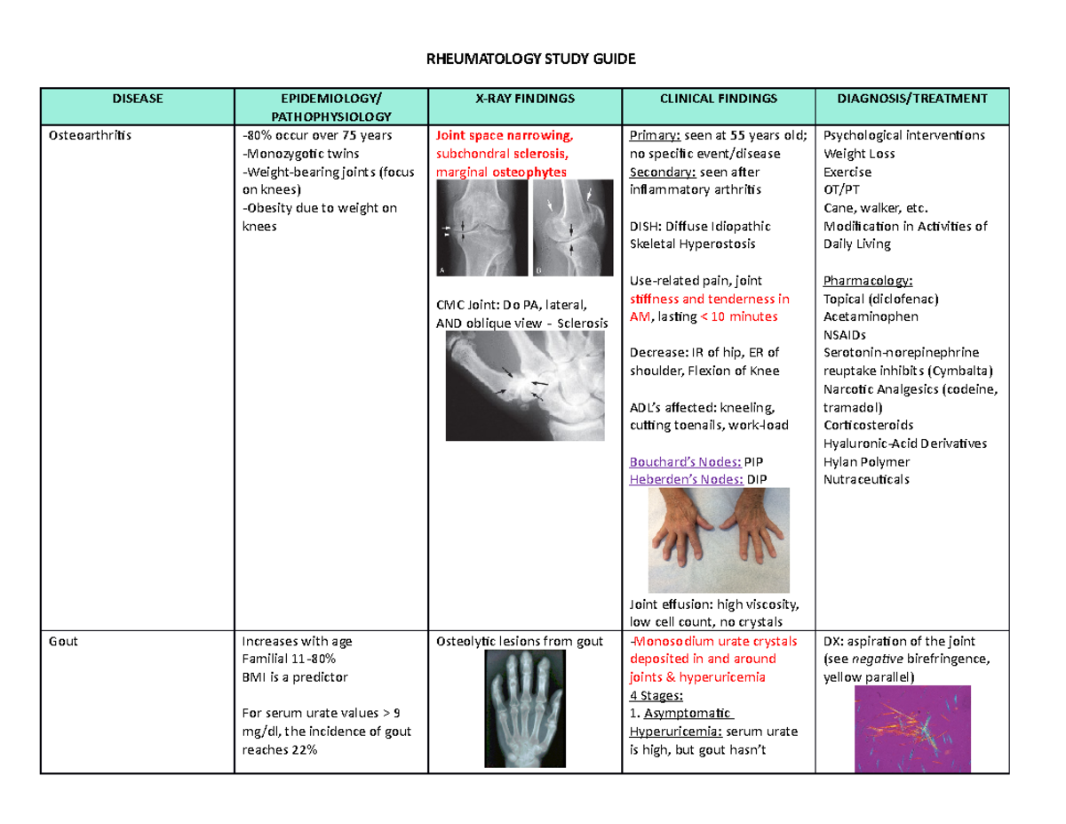 Rheumatology Study Guide - RHEUMATOLOGY STUDY GUIDE DISEASE ...