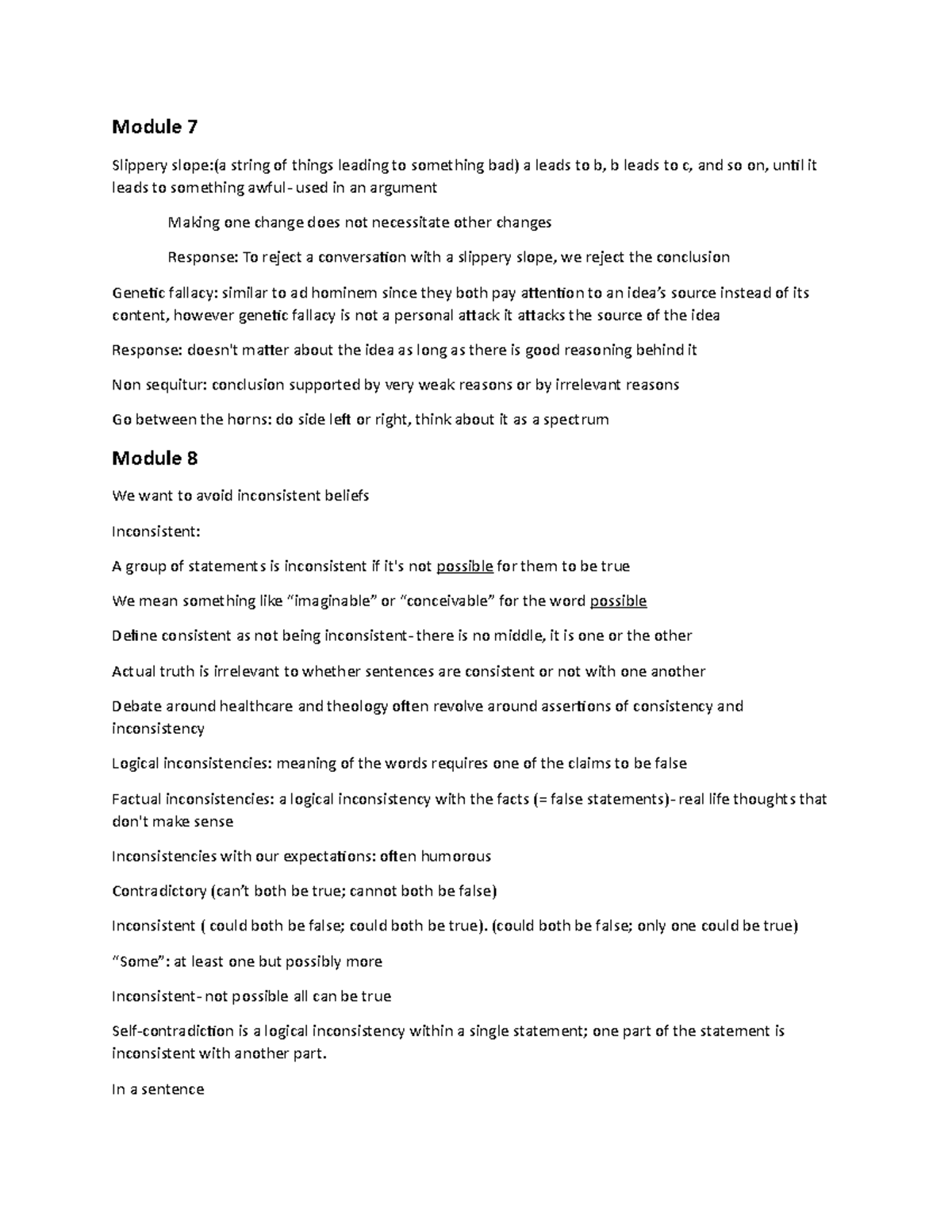 Mod 7-8 - Notes regarding modules 7-8 of professor Adam's class ...