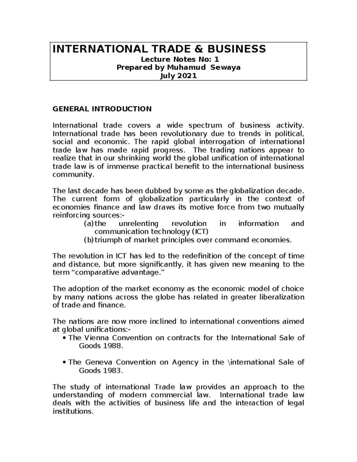 Chapter 1 Introduction Trade AND Business - INTERNATIONAL TRADE ...