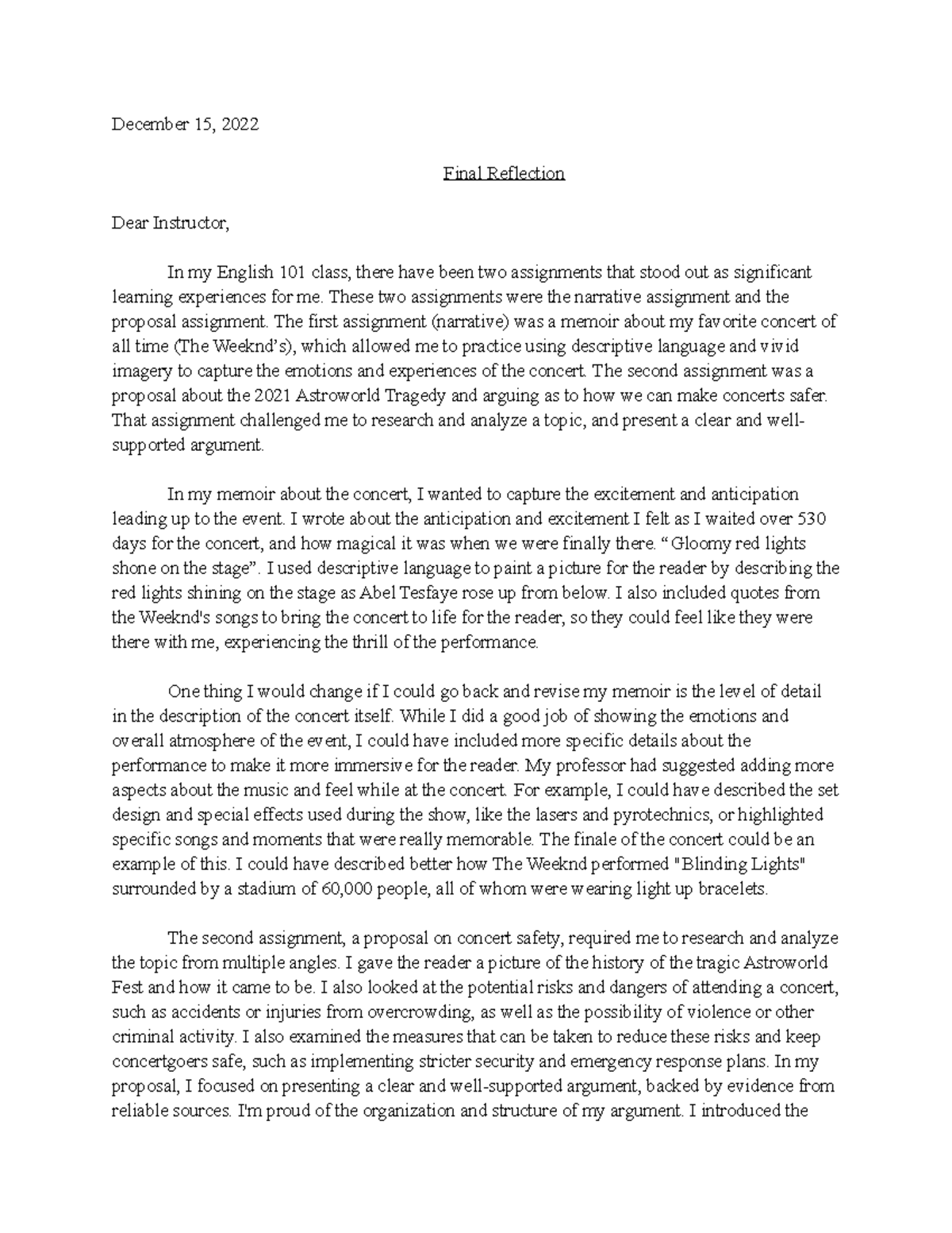 Final Reflection and Portfolios - December 15, 2022 Final Reflection ...