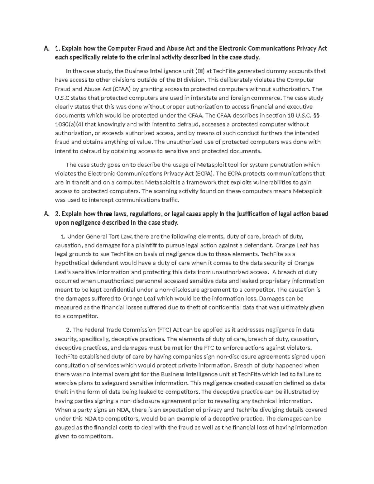 C841 Task 1 - A. 1. Explain how the Computer Fraud and Abuse Act and ...