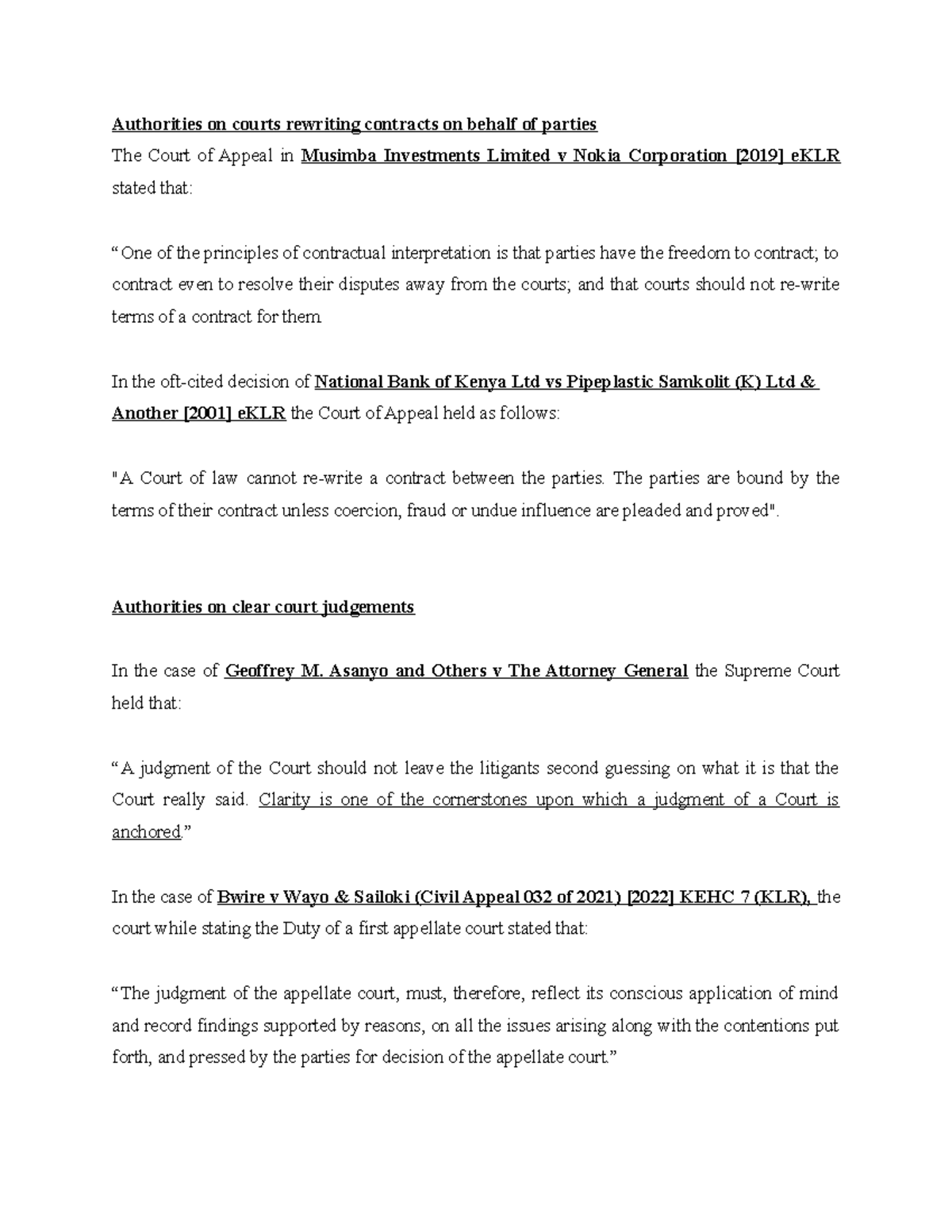 Authorities on courts rewriting contracts on behalf of parties - In the ...