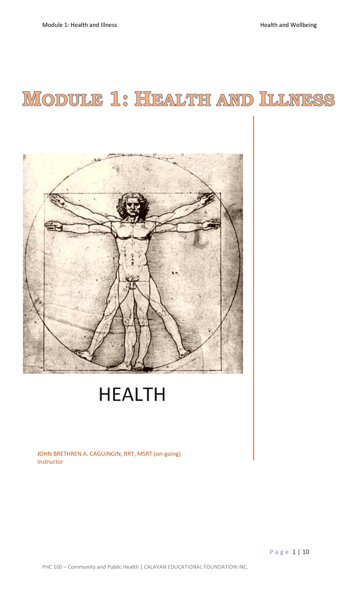 Module 1 H&I Health - Lecture notes 1 - P a g e 1 | 10 HEALTH JOHN ...