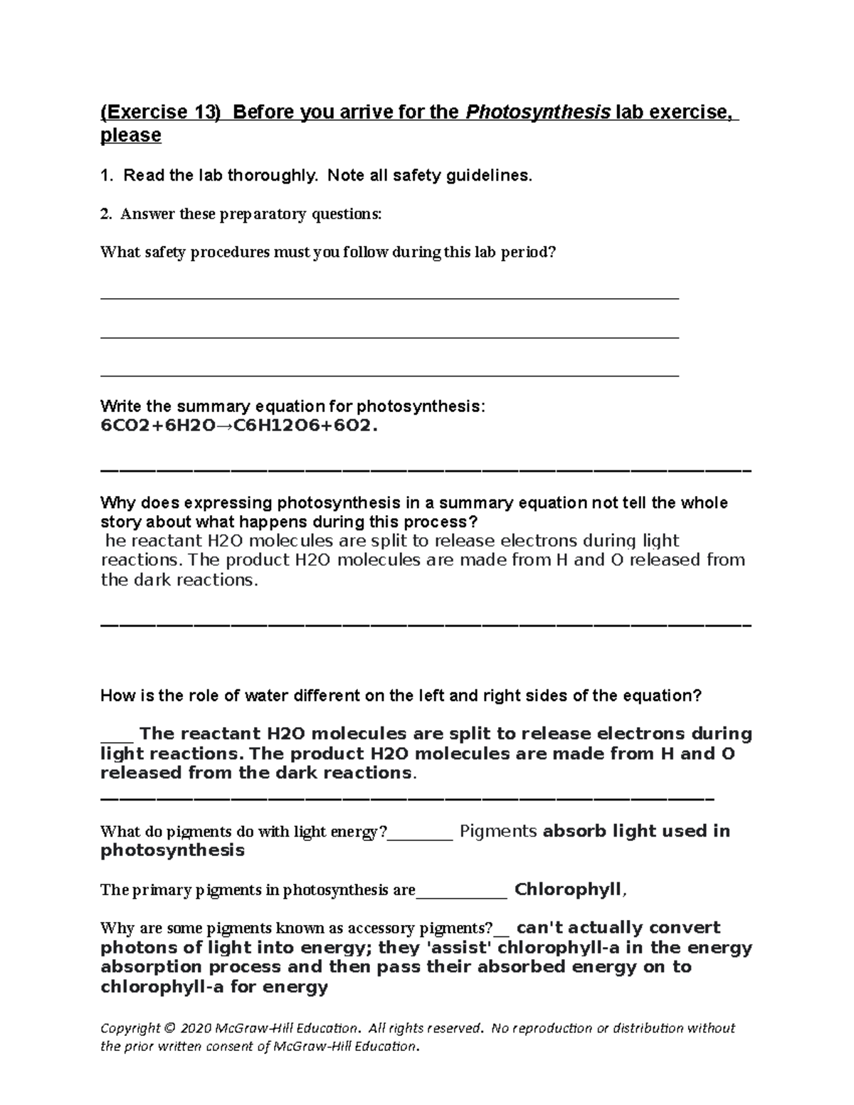 13 Photosynthesis Prep - (Exercise 13) Before you arrive for the ...