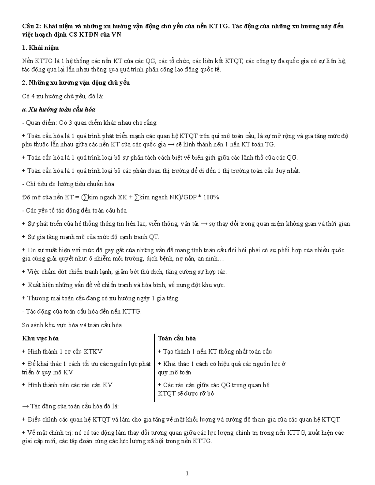 Câu hỏi ktqt bản nhỏ - câu hỏi ktqt - Câu 2: Khái niệm và những xu hướng vận động chủ yếu của ...