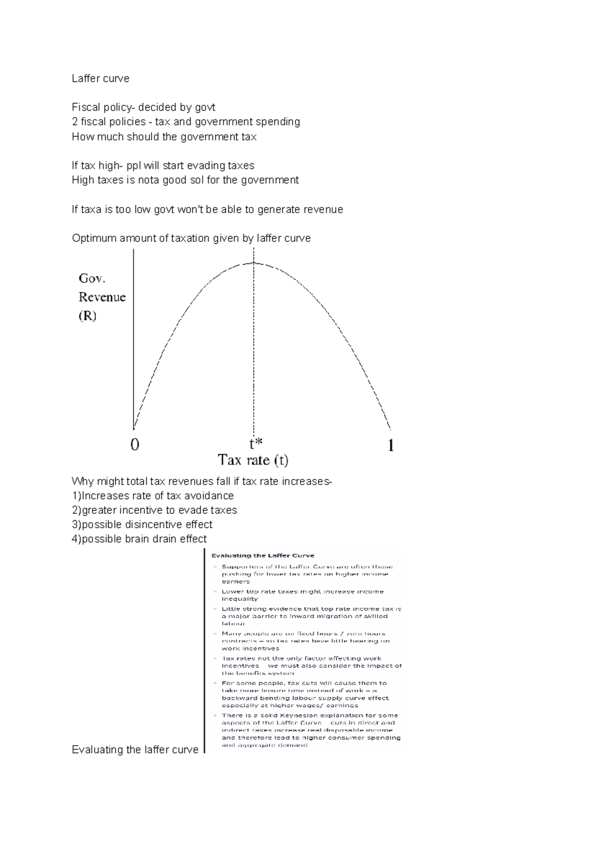 Ieo notes - Laffer curve Fiscal policy- decided by govt 2 fiscal ...
