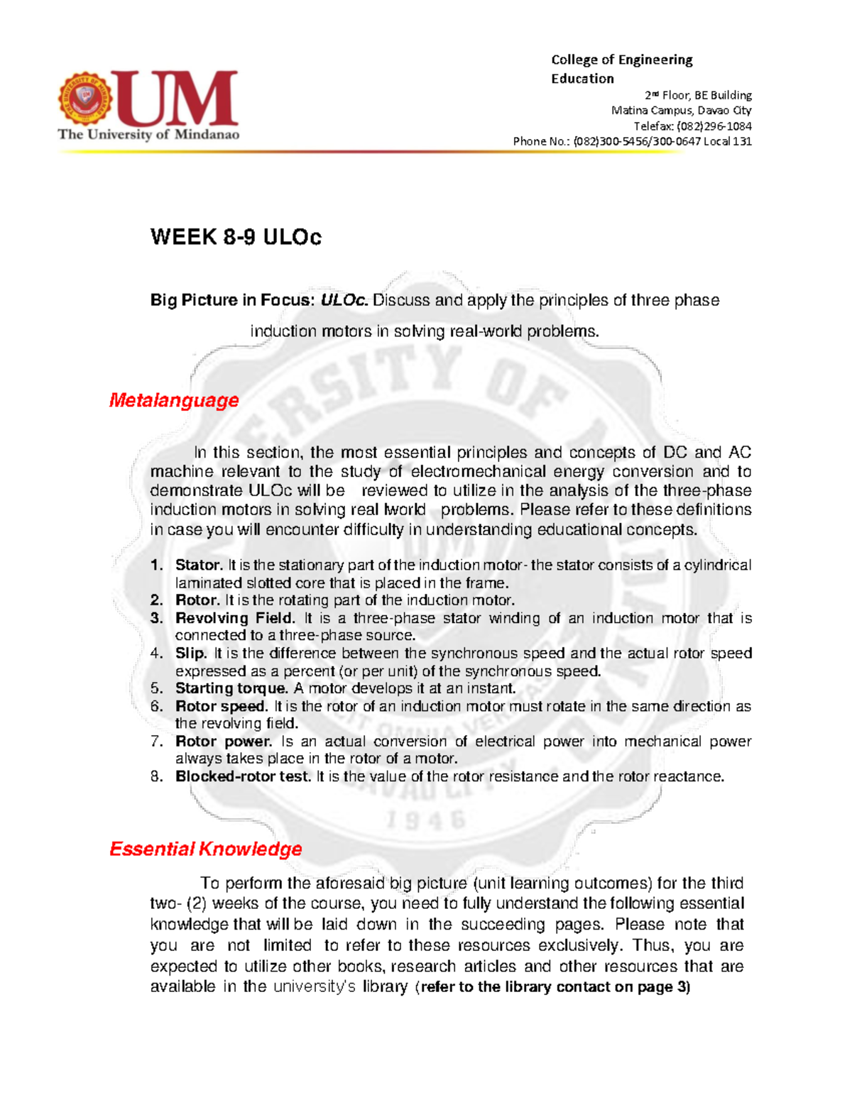 WEEK 8-9 ULOc 85fd2a13b63d78f4d5043fae1561e755 - Education 2 nd Floor ...