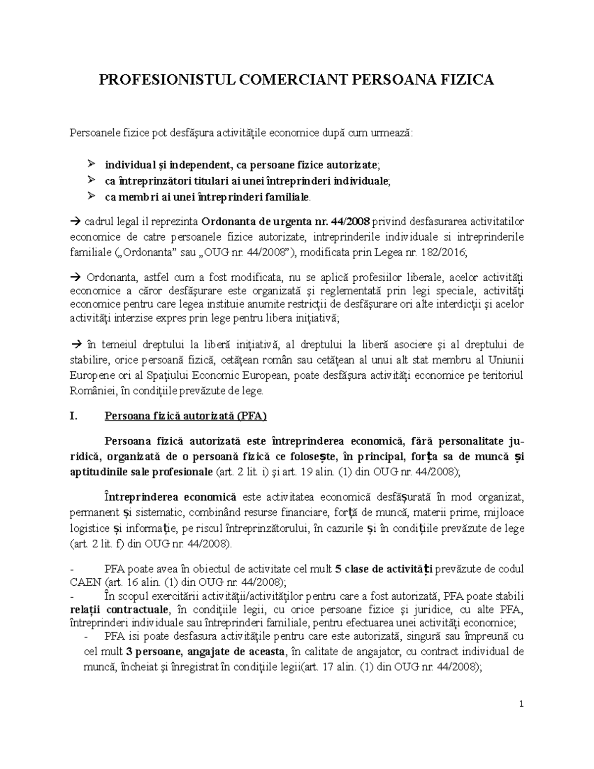 Curs despre OUG 44 /2008 - PROFESIONISTUL COMERCIANT PERSOANA FIZICA ...