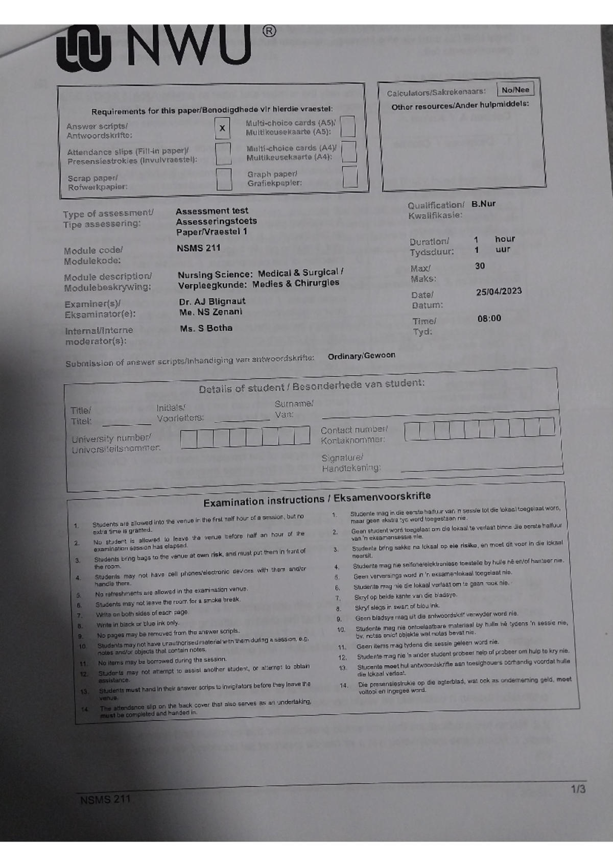 NSMS 211 TEST 2 - NCHM122 - Studocu