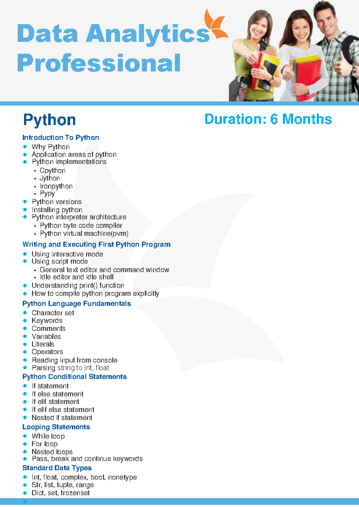 Data analytics Professional Python+Power Bi - Python Introduction To Python Duration: 6 Months ...