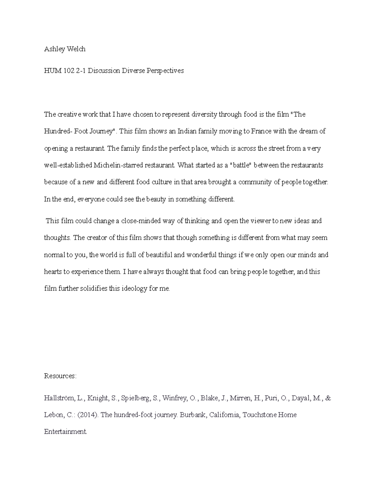 HUM 102 2-1 Discussion - Ashley Welch HUM 102 2-1 Discussion Diverse ...