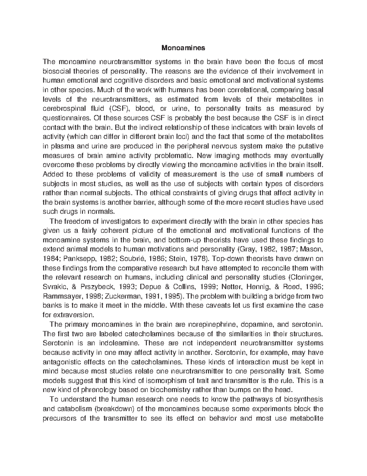 Biological Basis Lesson 3 - Monoamines The monoamine neurotransmitter ...