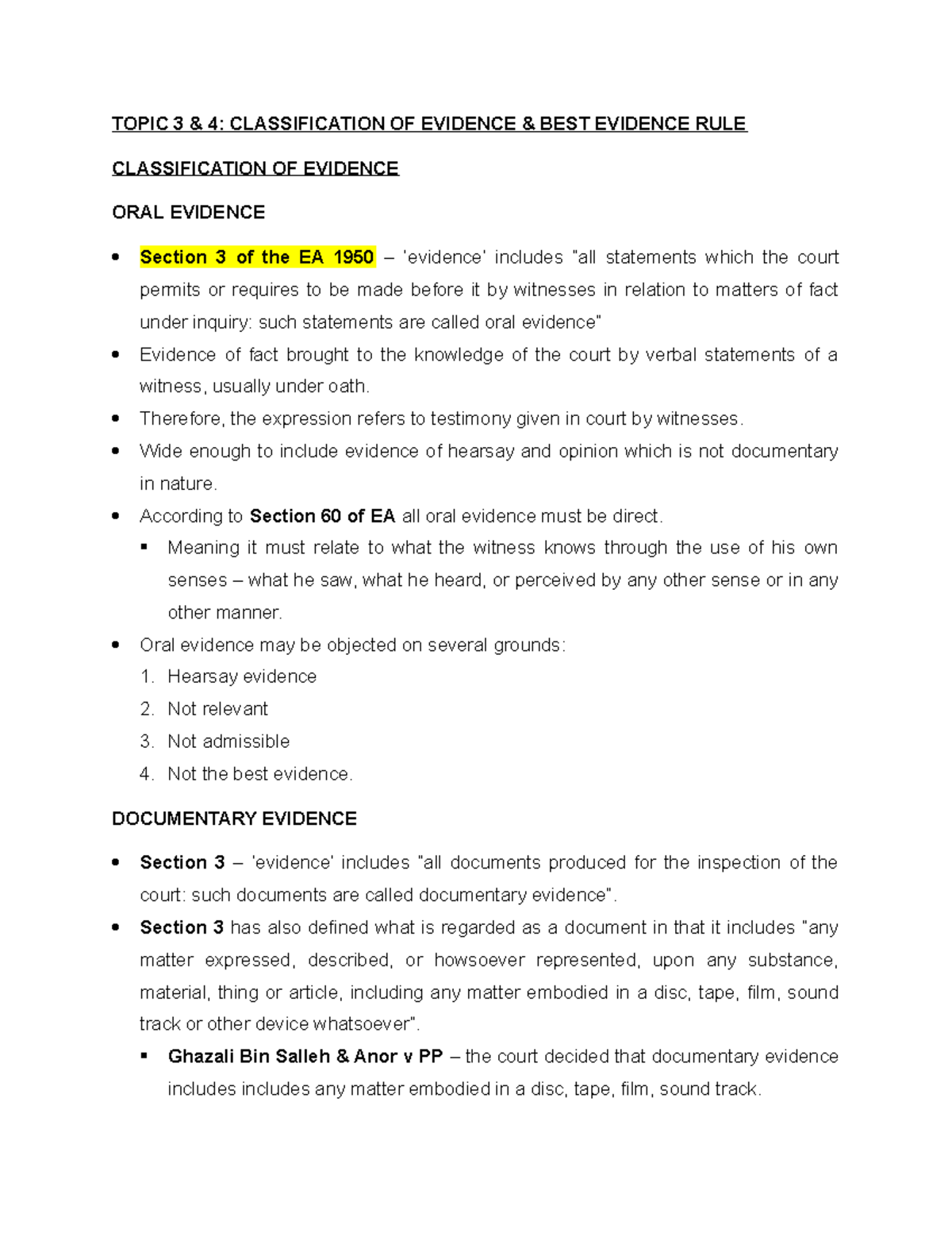 Topic 3 & 4 - Classification OF Evidence & BEST Evidence RULE - TOPIC 3 ...