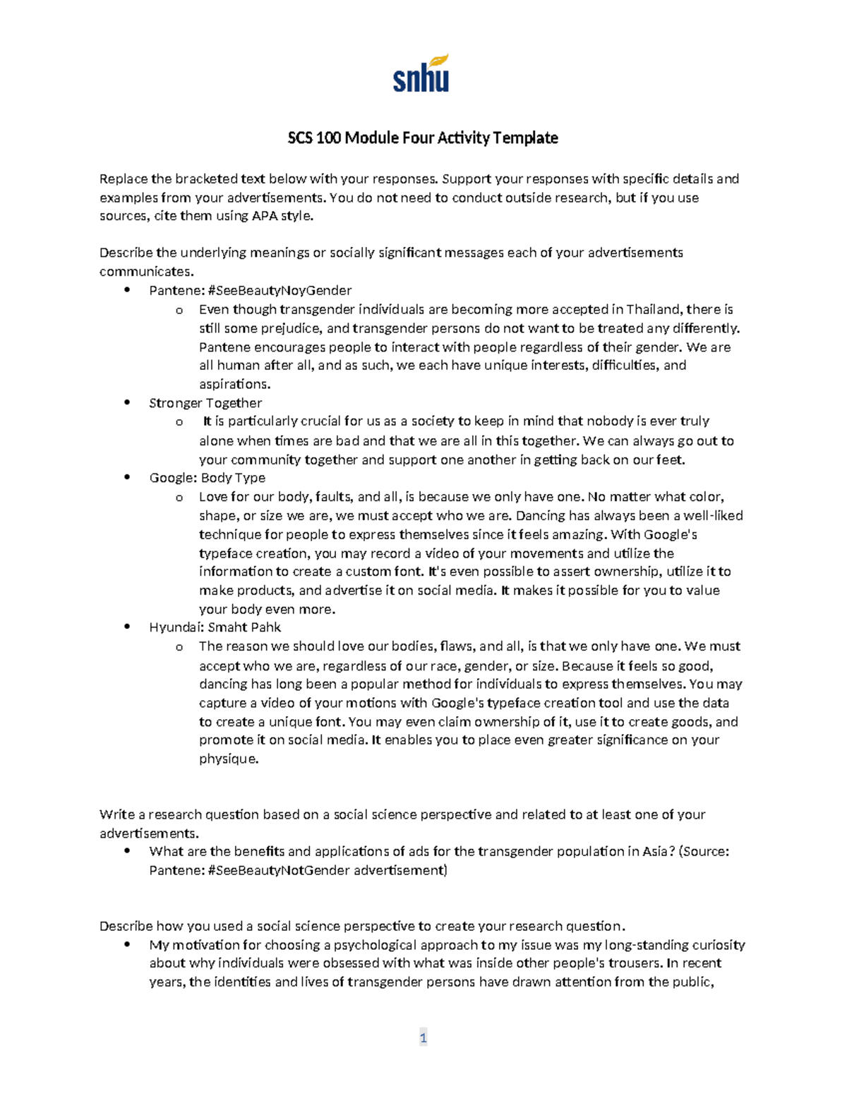 SCS 100 Module Four Activity - Support your responses with specific ...