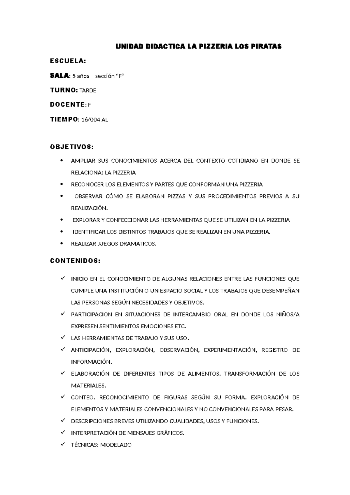 Unidad Didactica LA Pizzeria LOS Piratas 2024 - UNIDAD DIDACTICA LA ...