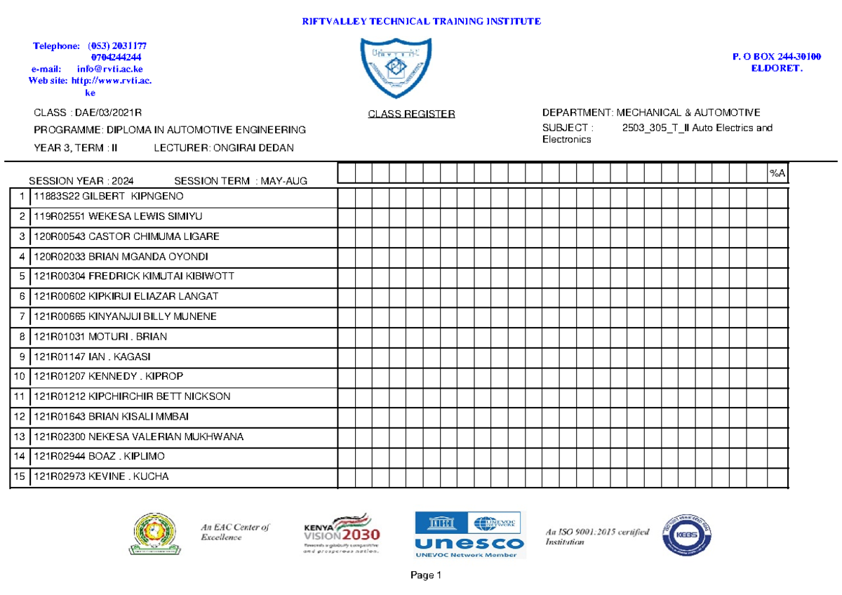 Dae 021s auto-elec register may-augst 2024 - P. O BOX 244- ELDORET ...