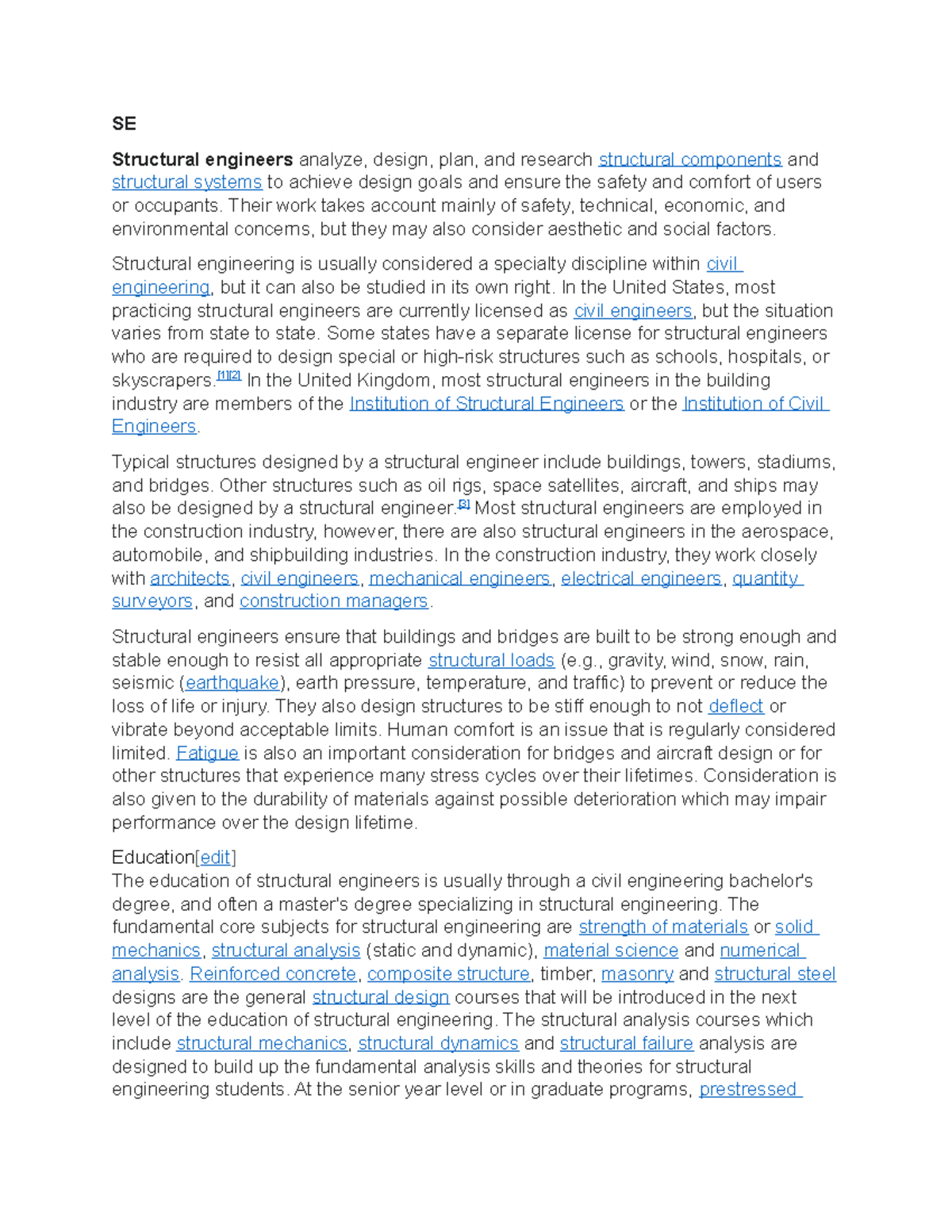 SE - Structural engineers analyze, design, plan, and research ...