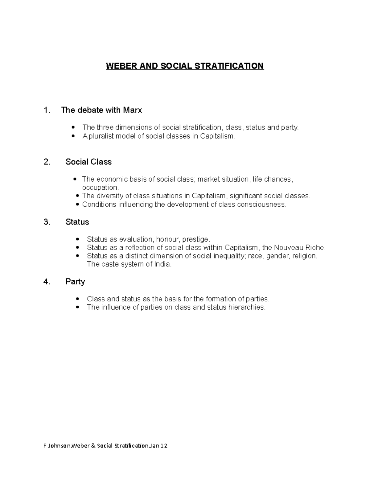 Weber and Social Stratification Jan 12 - WEBER AND SOCIAL ...