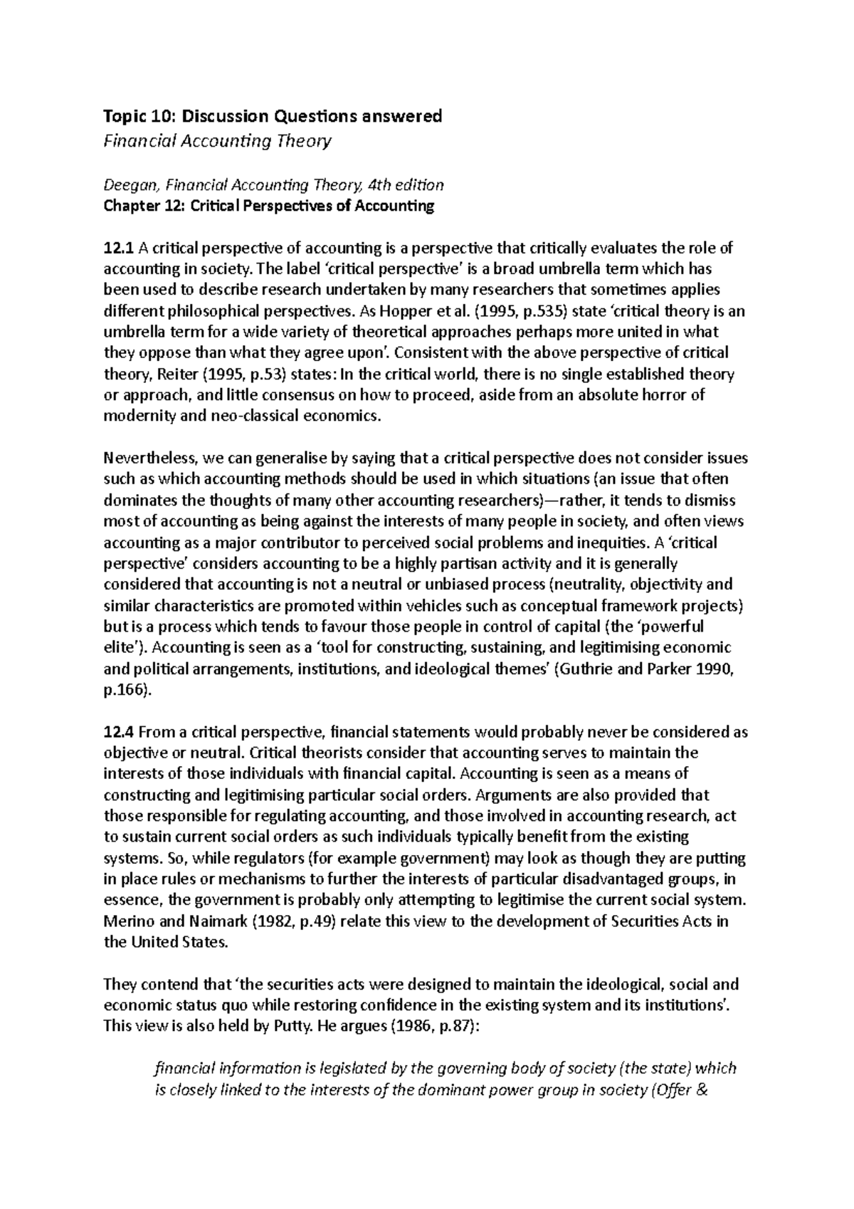 Chapter 10 - Discussion Questions (Answered) - Topic 10: Discussion ...