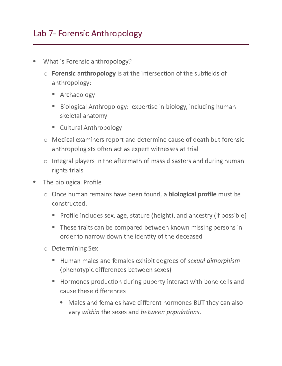 Lab 7-Forensic Anthropology - Lab 7- Forensic Anthropology What is ...