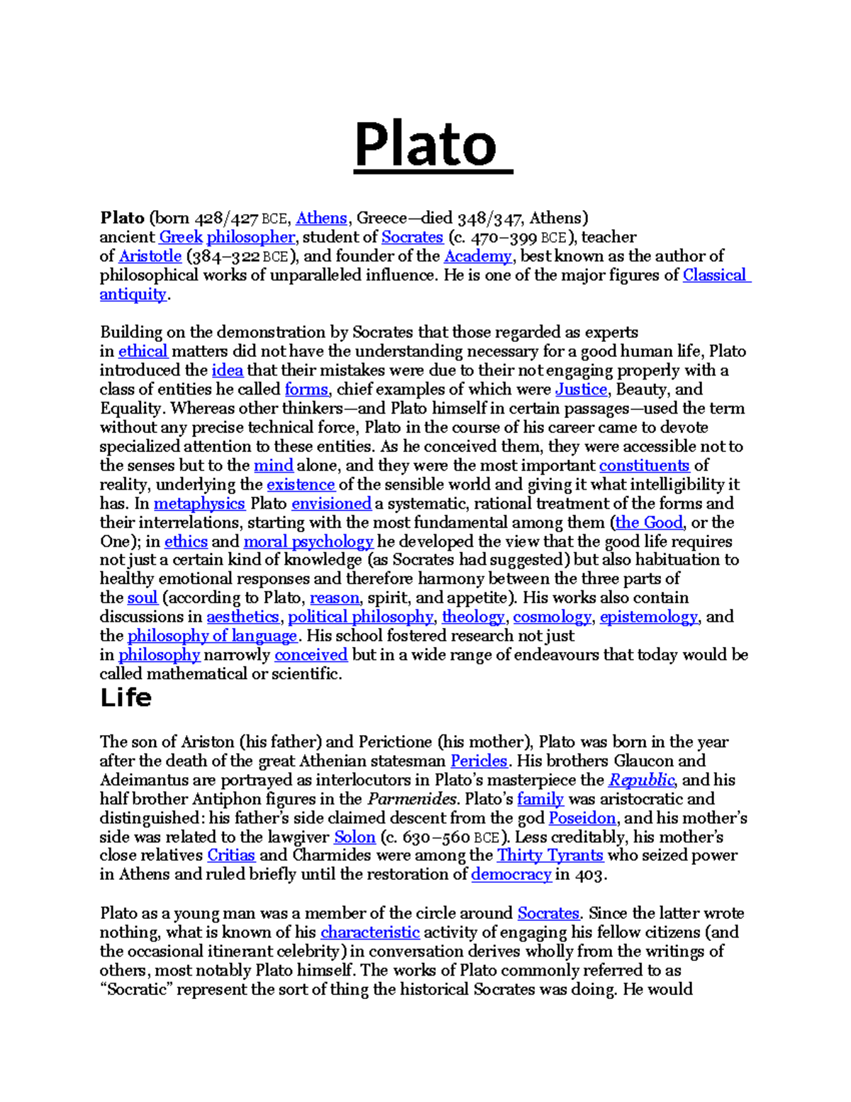 Plato FILE - Plato Plato (born 428/427 BCE, Athens, Greece—died 348/347 ...
