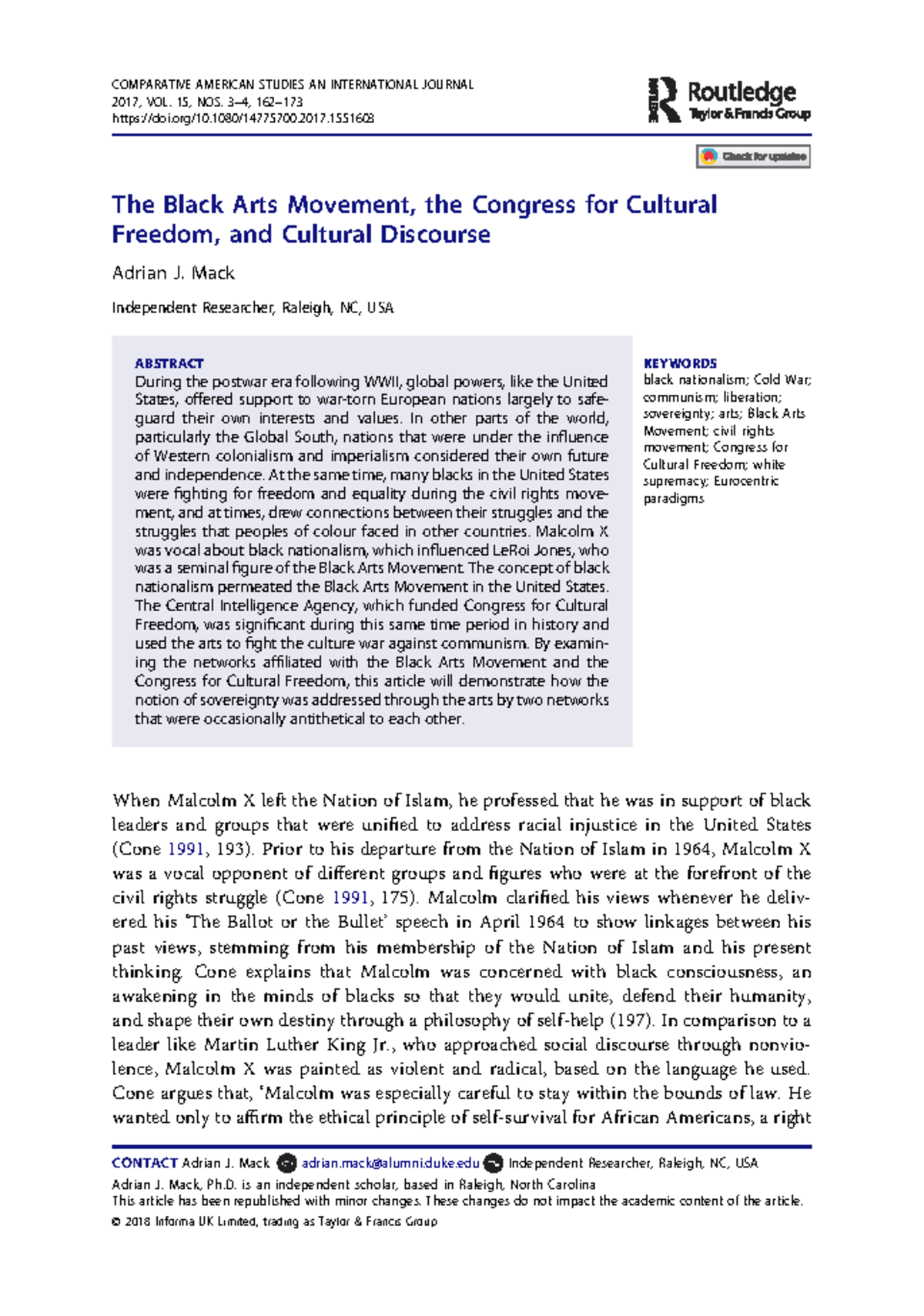 The Black Arts Movement, the Congress for Cultural Freedom, and ...