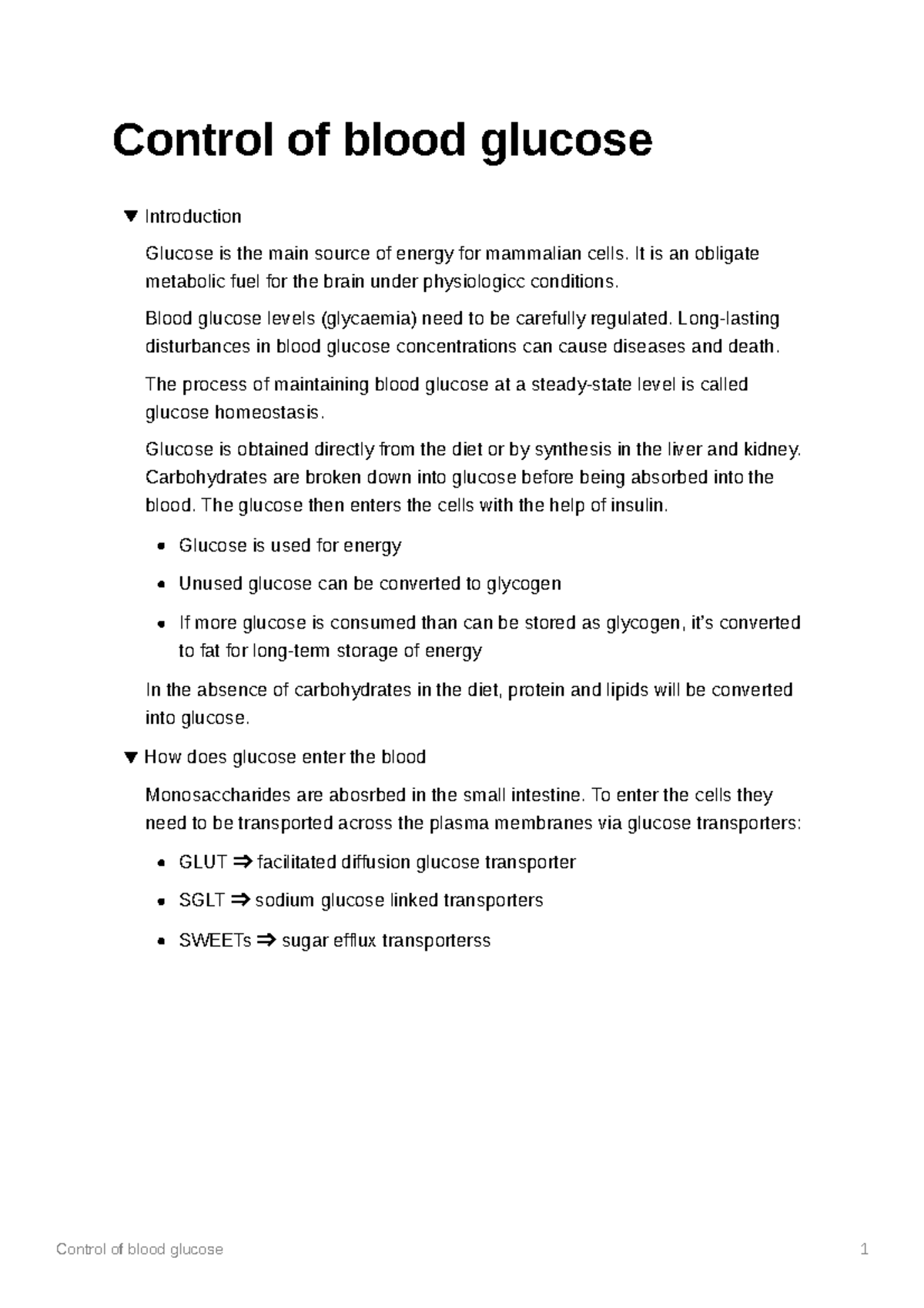 Control of blood glucose - Control of blood glucose Introduction ...