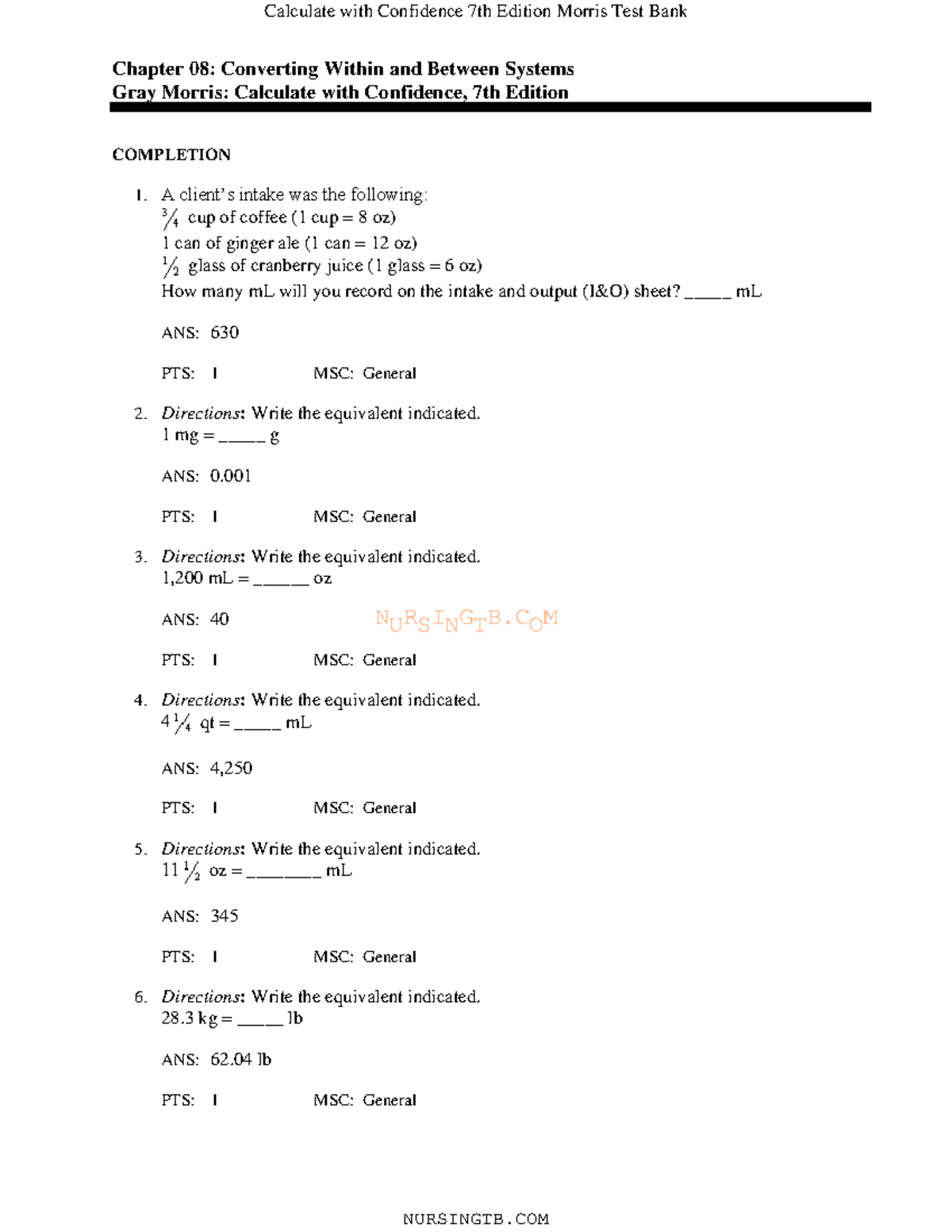nursing school fundamentals practice - NURSINGTB Chapter 08: Converting ...