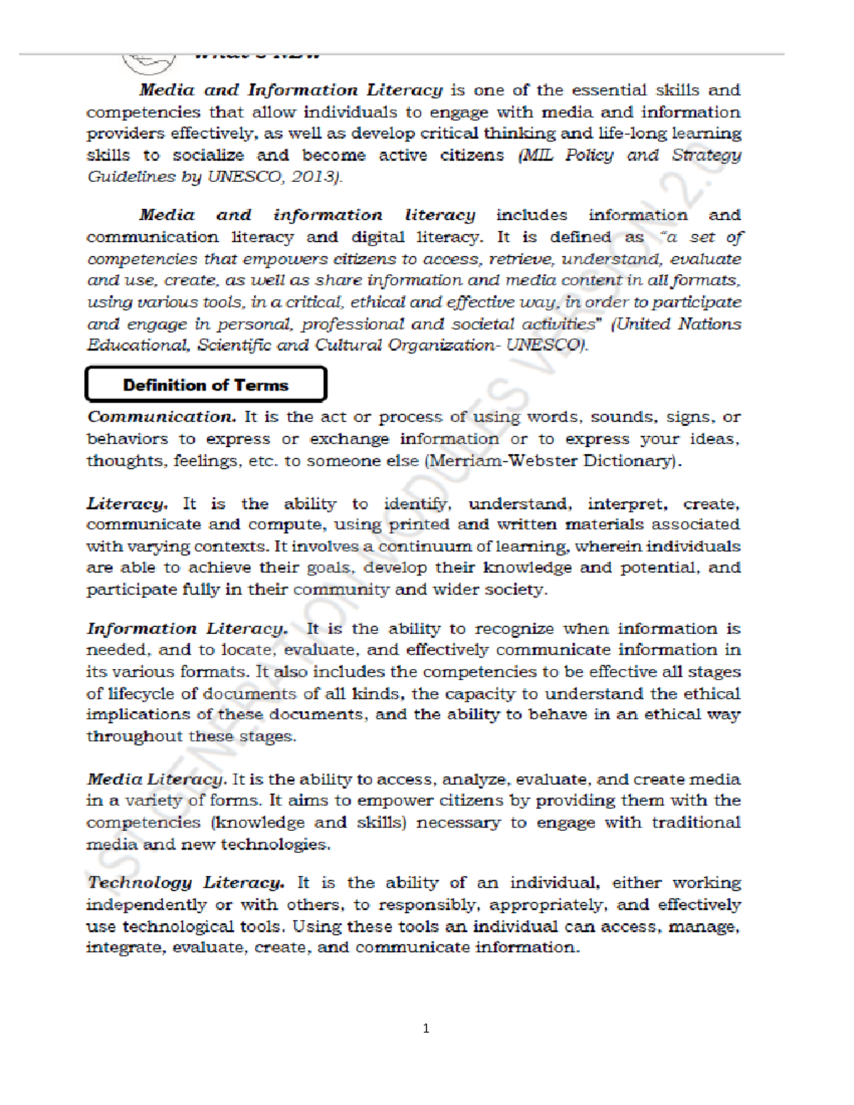 MIL-Lesson-1 - FOR NOTES - Bachelor of science and geodetic engineering ...