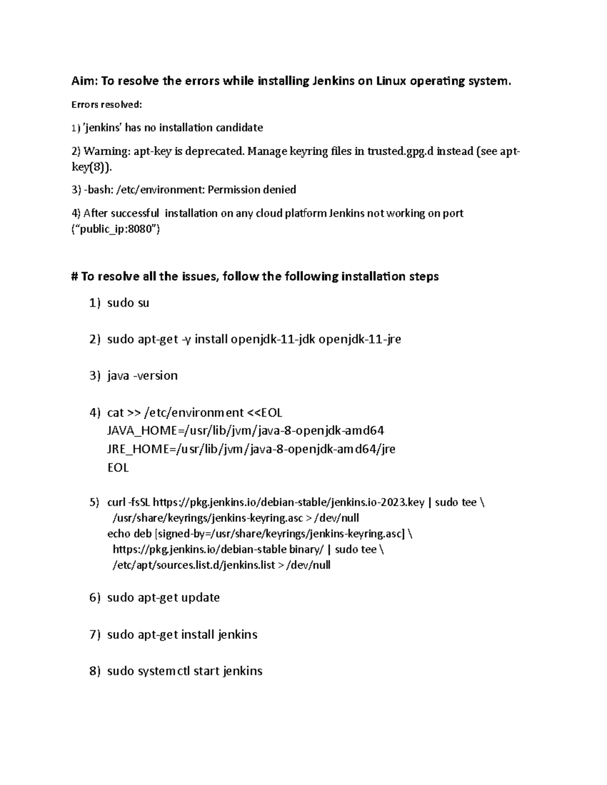 Jenkins installation steps c - Aim: To resolve the errors while ...
