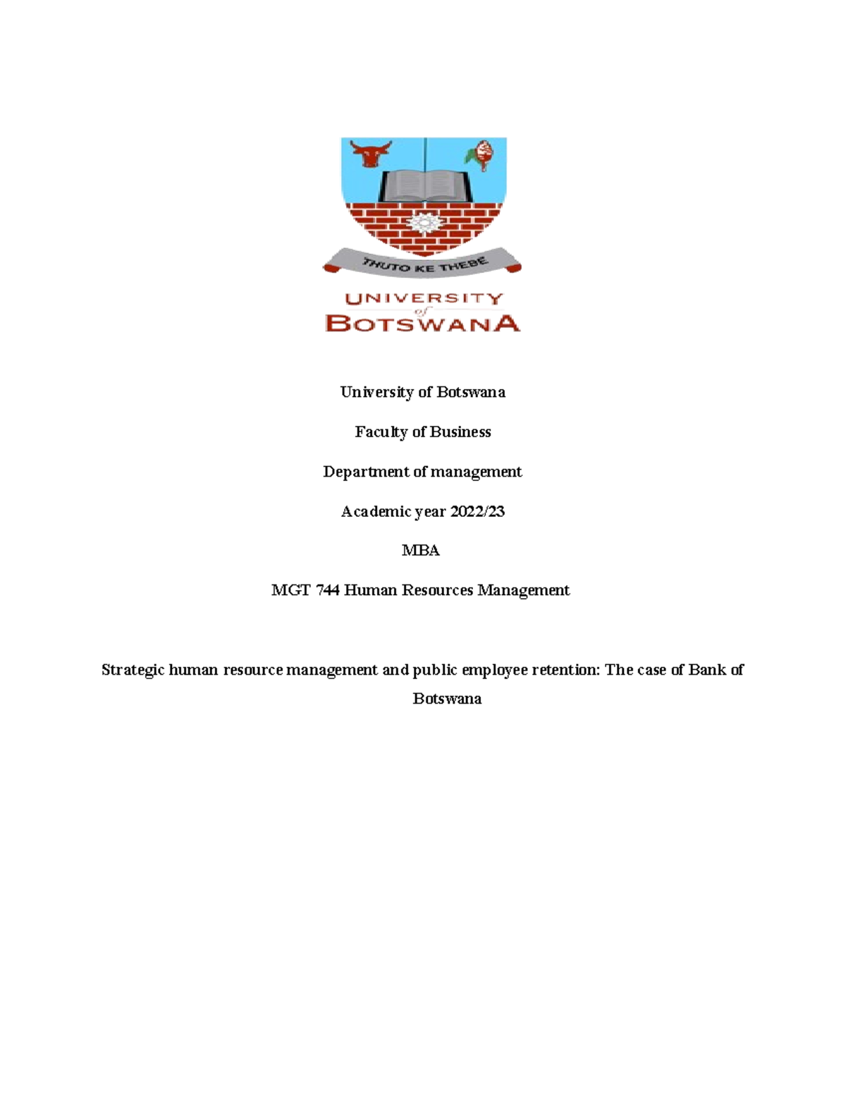 Assignment 1 - Undergraduate material - University of Botswana Faculty of Business Department of ...