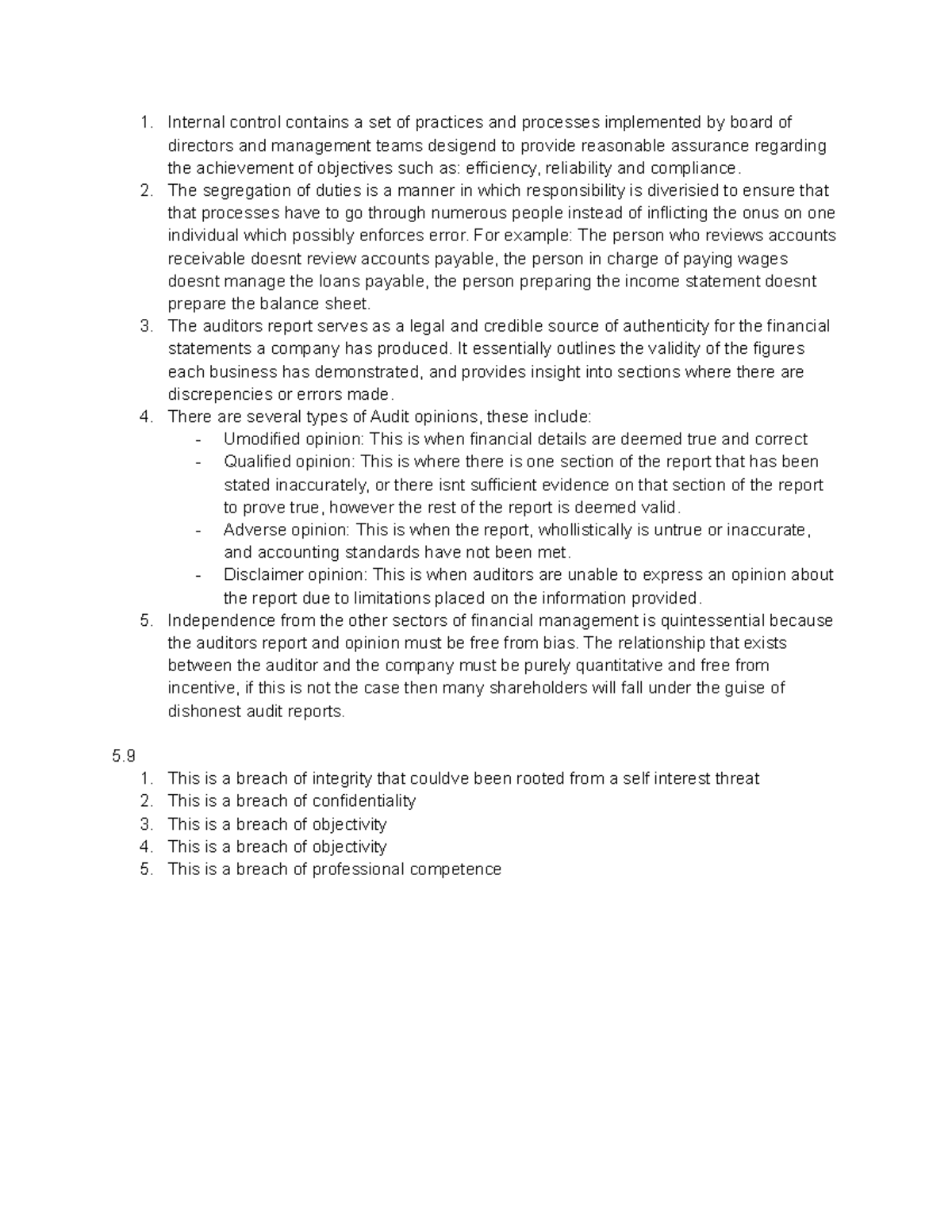 COMM1140 WEEK5 HW - its good - Internal control contains a set of ...
