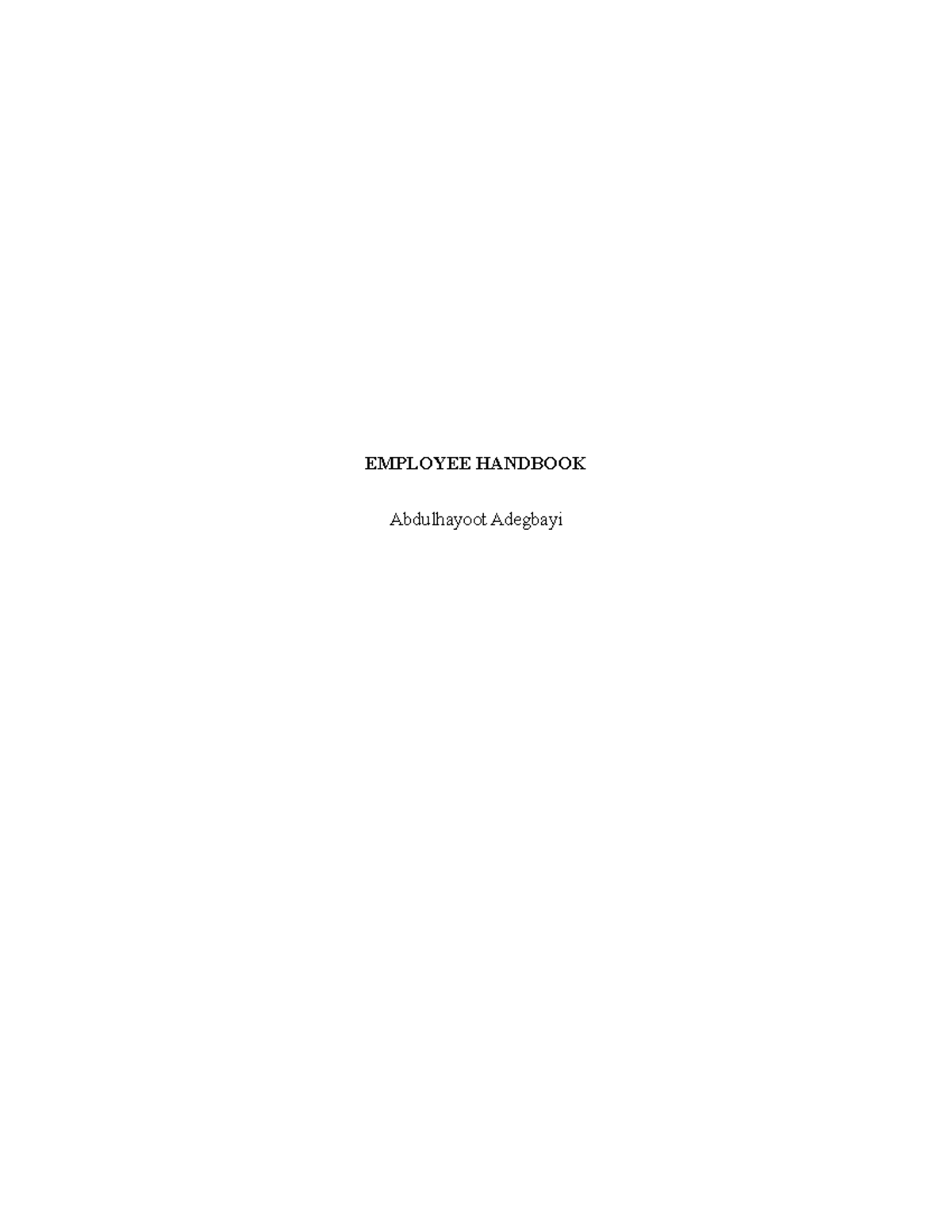 Employee Handbook - assignment to solve and get good grades. - EMPLOYEE ...