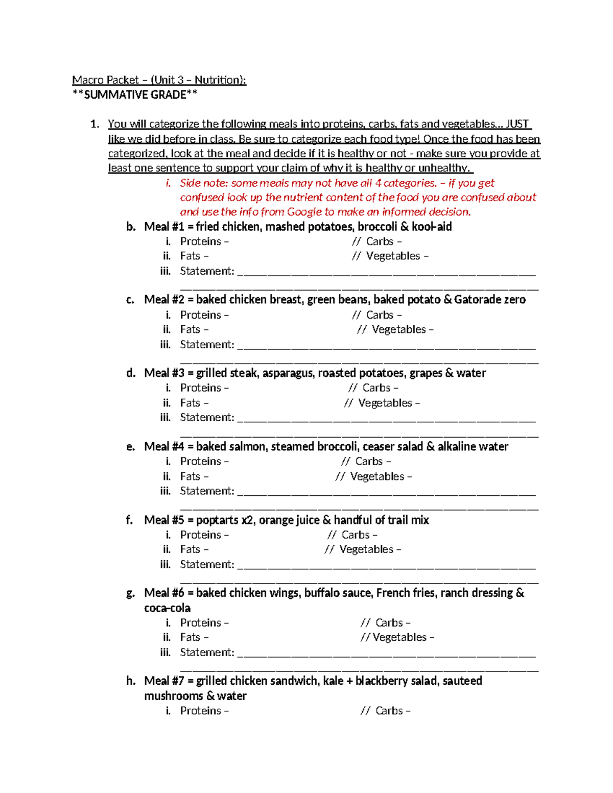 Macro Packet (BEST ONE) - Macro Packet – (Unit 3 – Nutrition ...