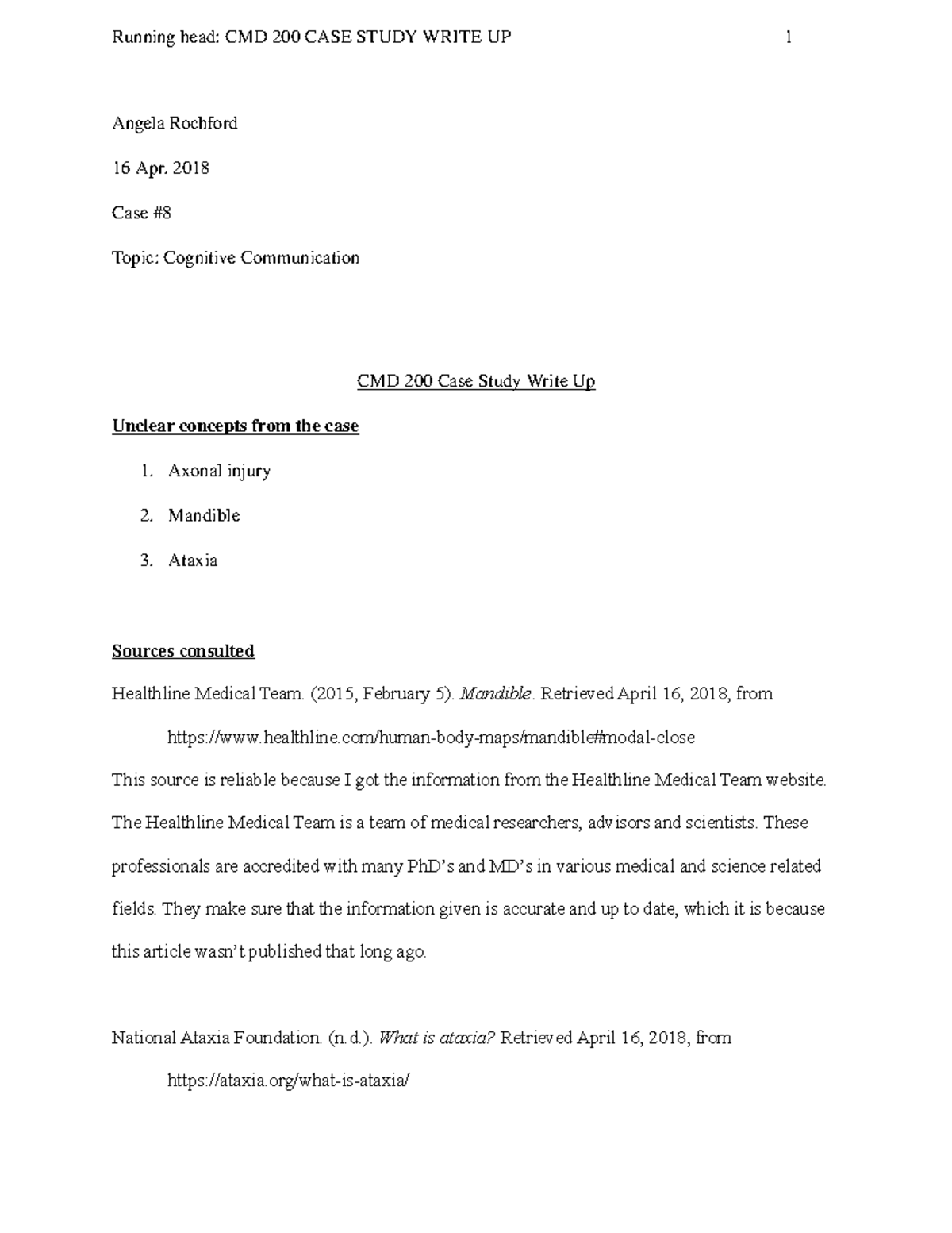 CMD Case 8 - Communication Disorder annotated bibliography write up ...