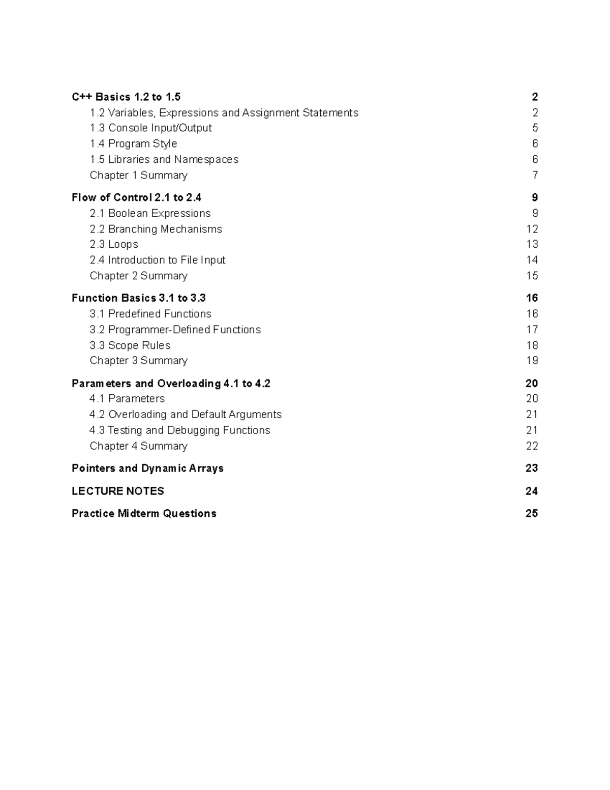 Programming Workshop I Notes - C++ Basics 1 to 1 1 Variables ...