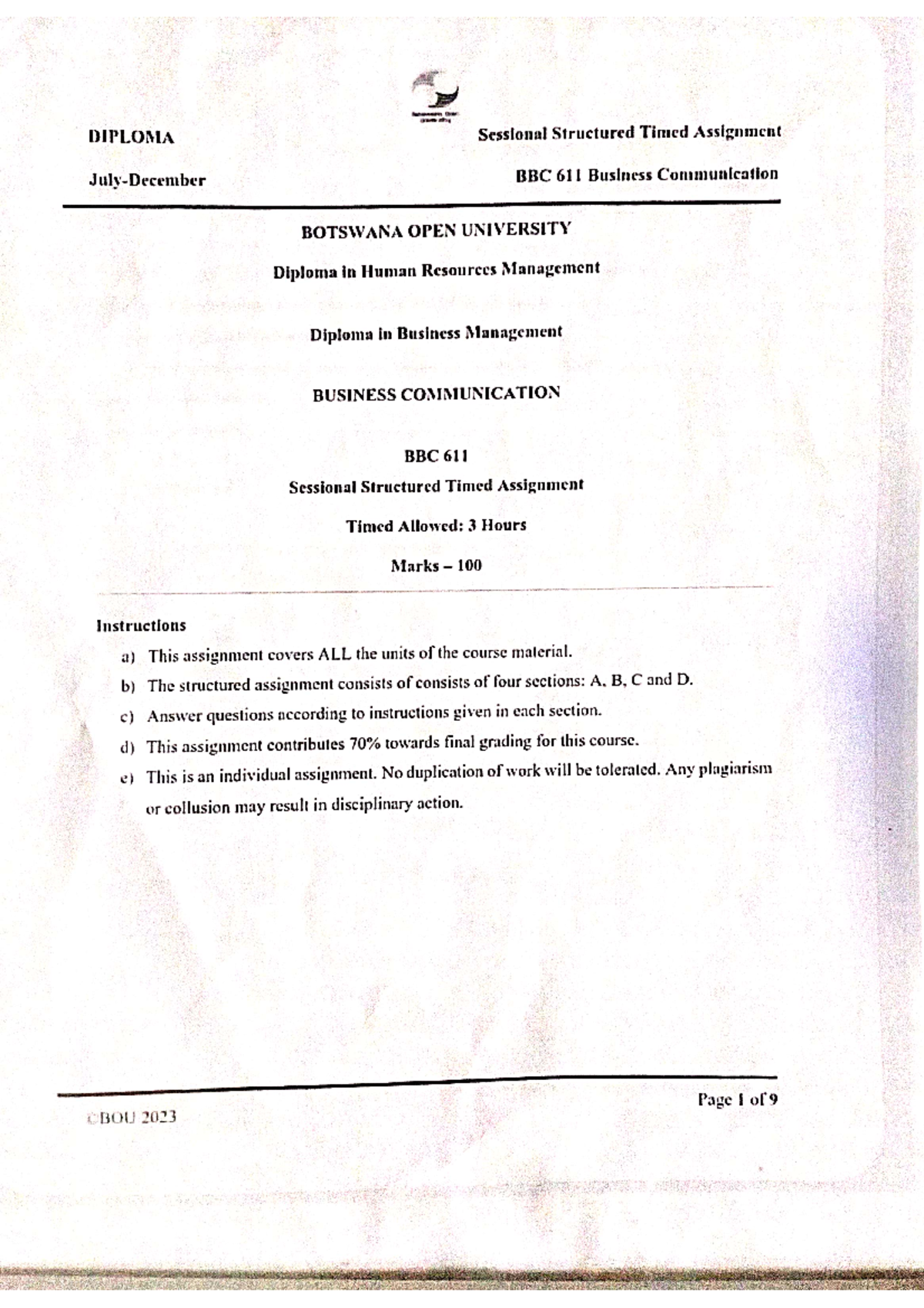 Doc Scanner 1 Dec 2024 17-36 - DIPLOMA Sessional Structured Timed Assignment BBC 611 Business ...