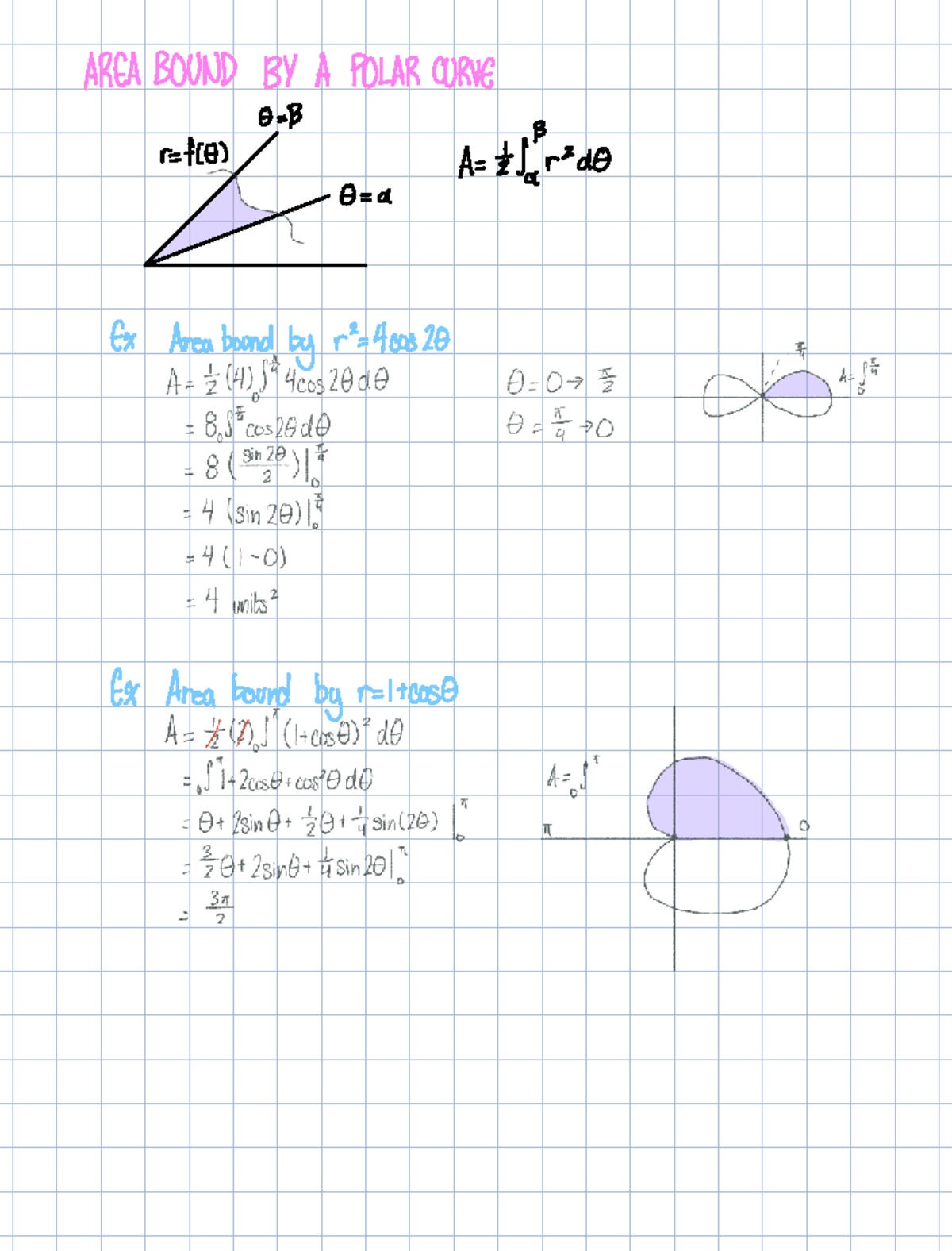 7.4 Area and Arc Length in Polar Coordinates - cal1301 - AREA BOUND BY ...