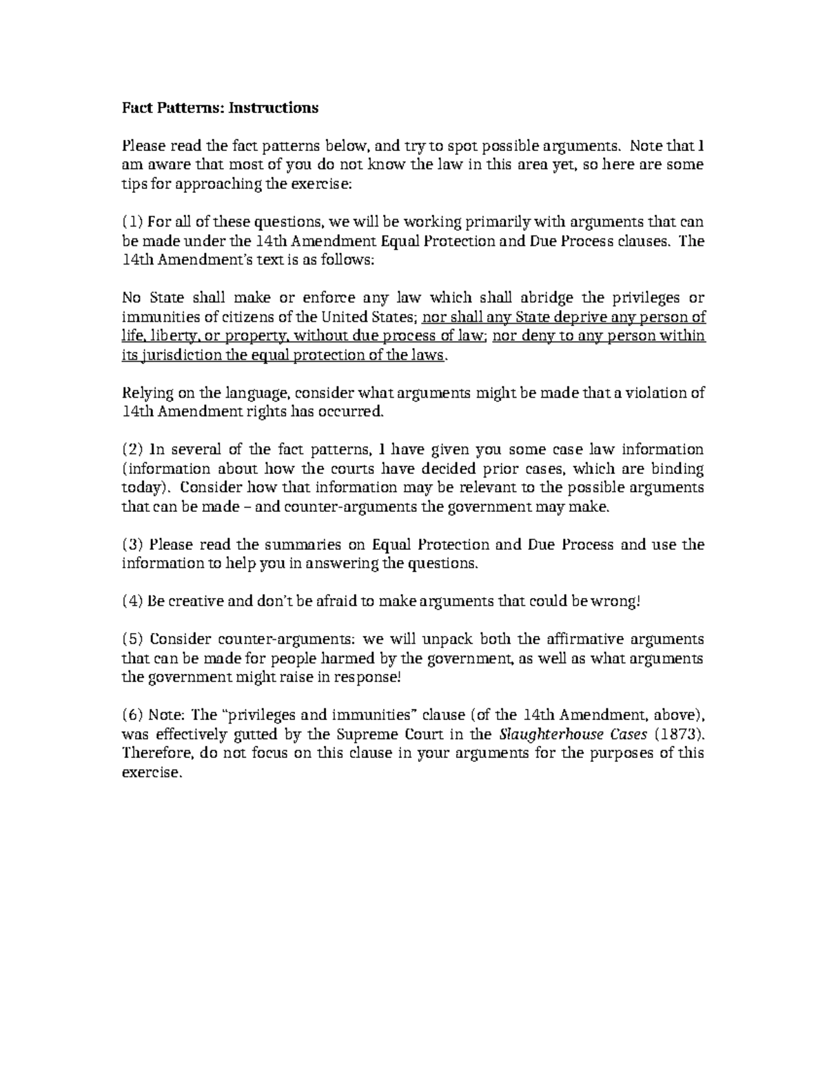 Fact Patterns - Without Notes - Fact Patterns: Instructions Please read ...