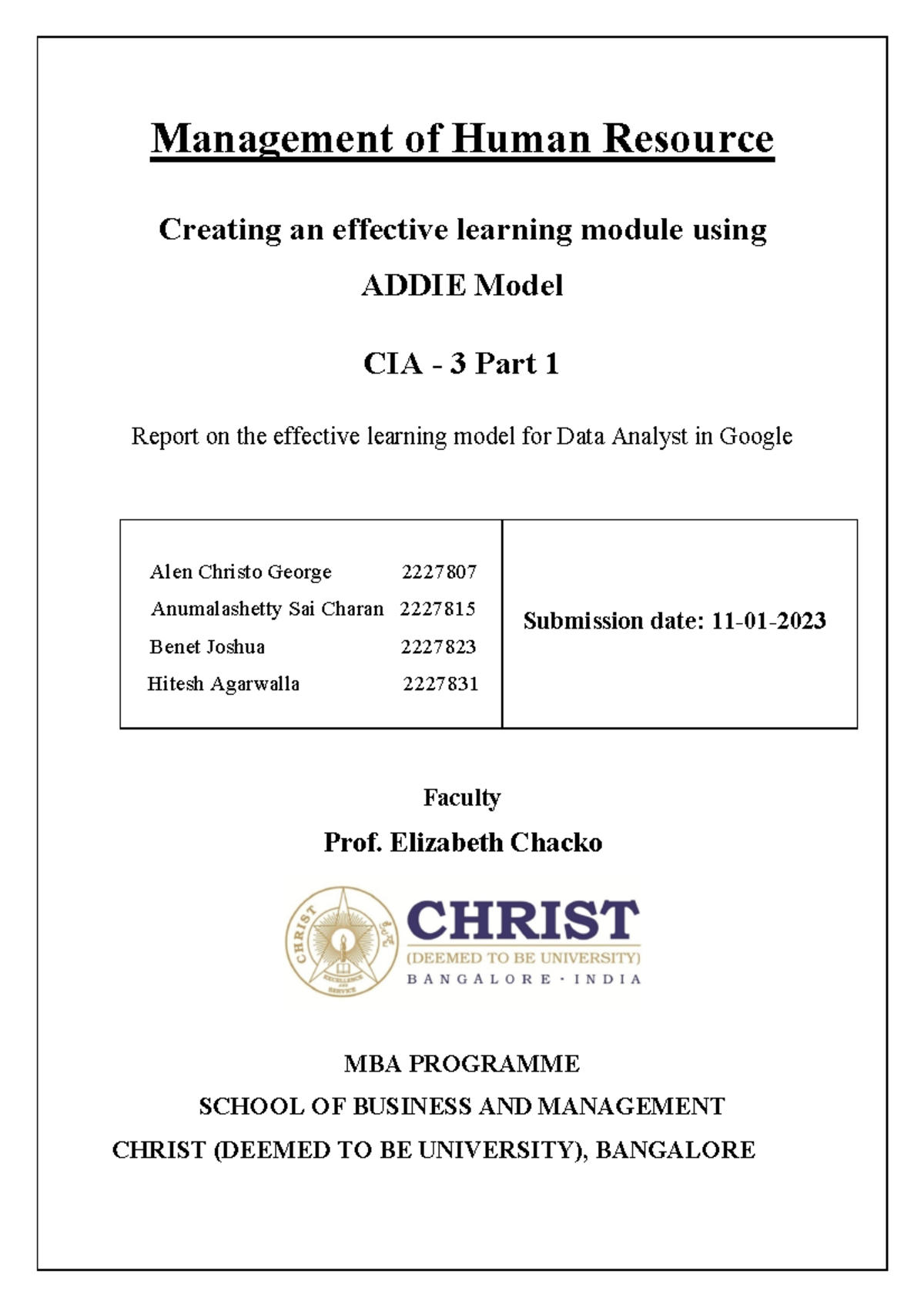 CIA Part 3 - MHR - Management of Human Resource Creating an effective learning module using ...