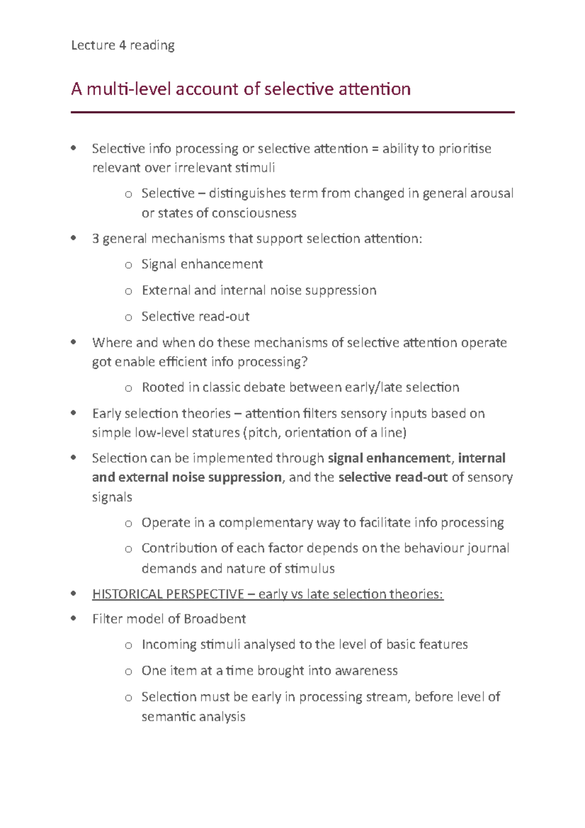 Lecture 4 reading copy - Lecture 4 reading A multi-level account of selective attention ...