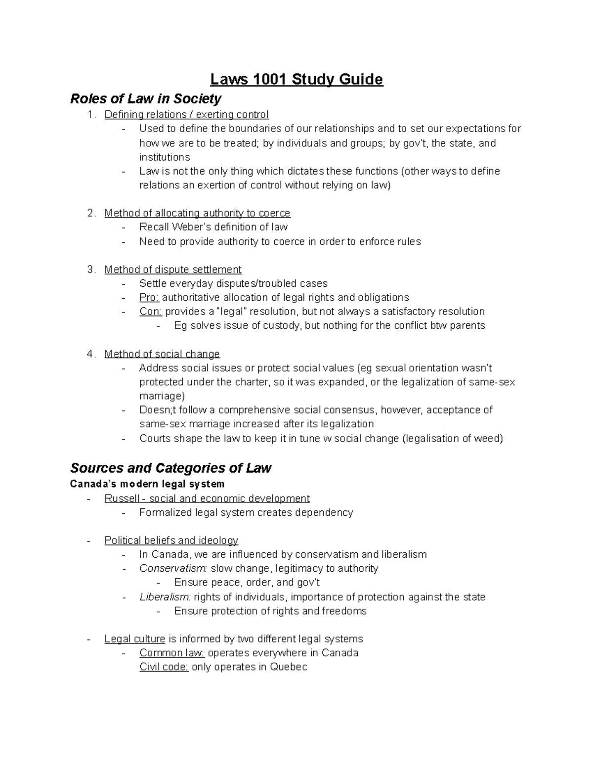 Law Study Guide frrr - Laws 1001 Study Guide Roles of Law in Society ...