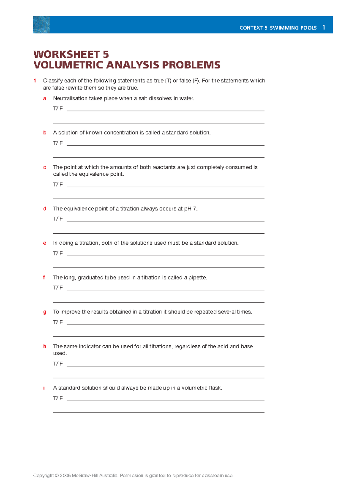 Worksheet 5 - Volumetric analysis questions - WORKSHEET 5 VOLUMETRIC ...