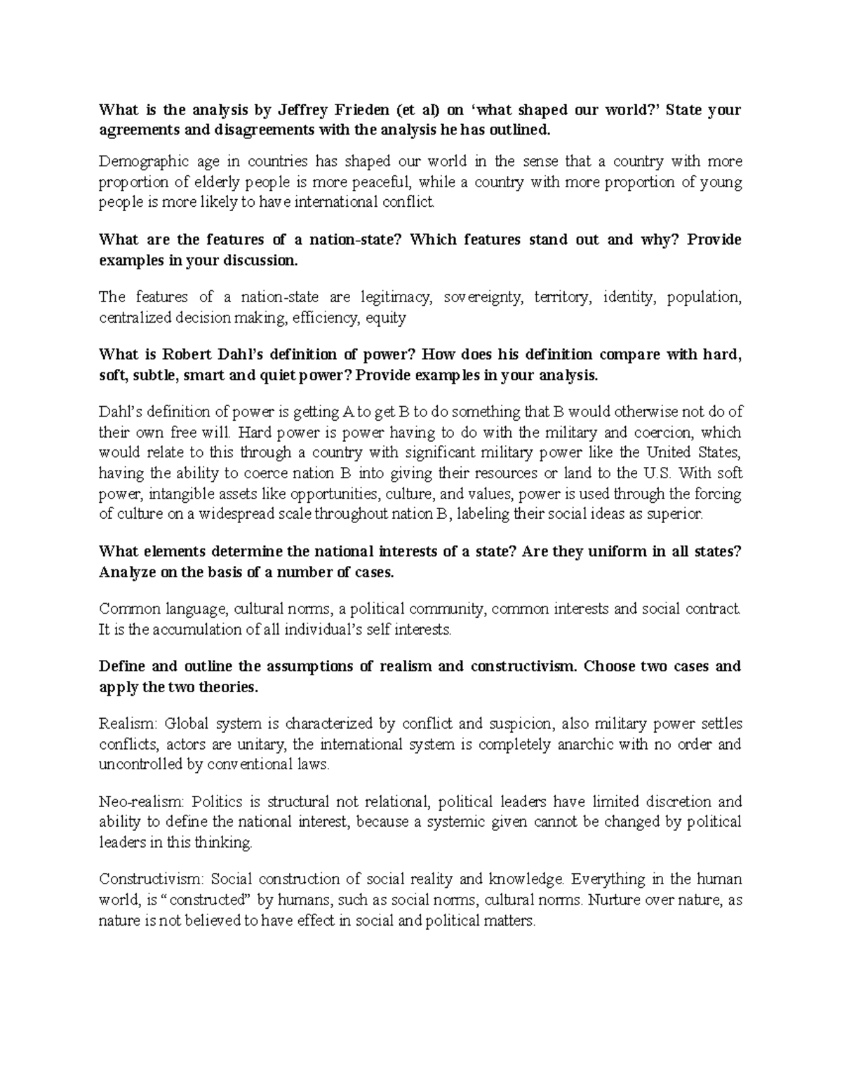 IR Midterm Prep - What is the analysis by Jeffrey Frieden (et al) on ...