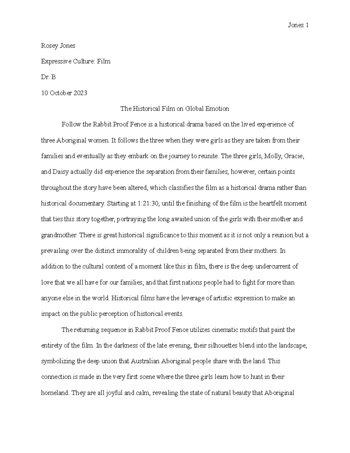 Sequence Analysis - Rosey Jones Expressive Culture: Film Dr. B 10 ...