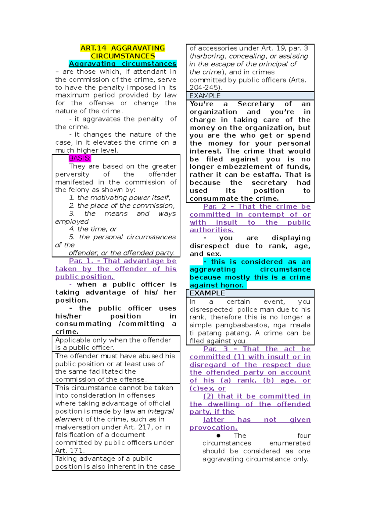 Finals Reviewer - ART AGGRAVATING CIRCUMSTANCES Aggravating ...
