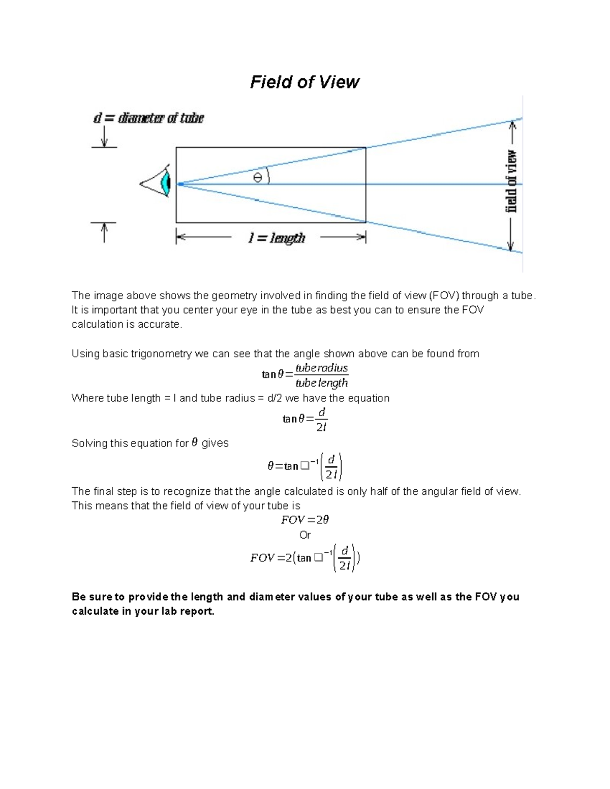 Field of View-1 - Field of View The image above shows the geometry ...