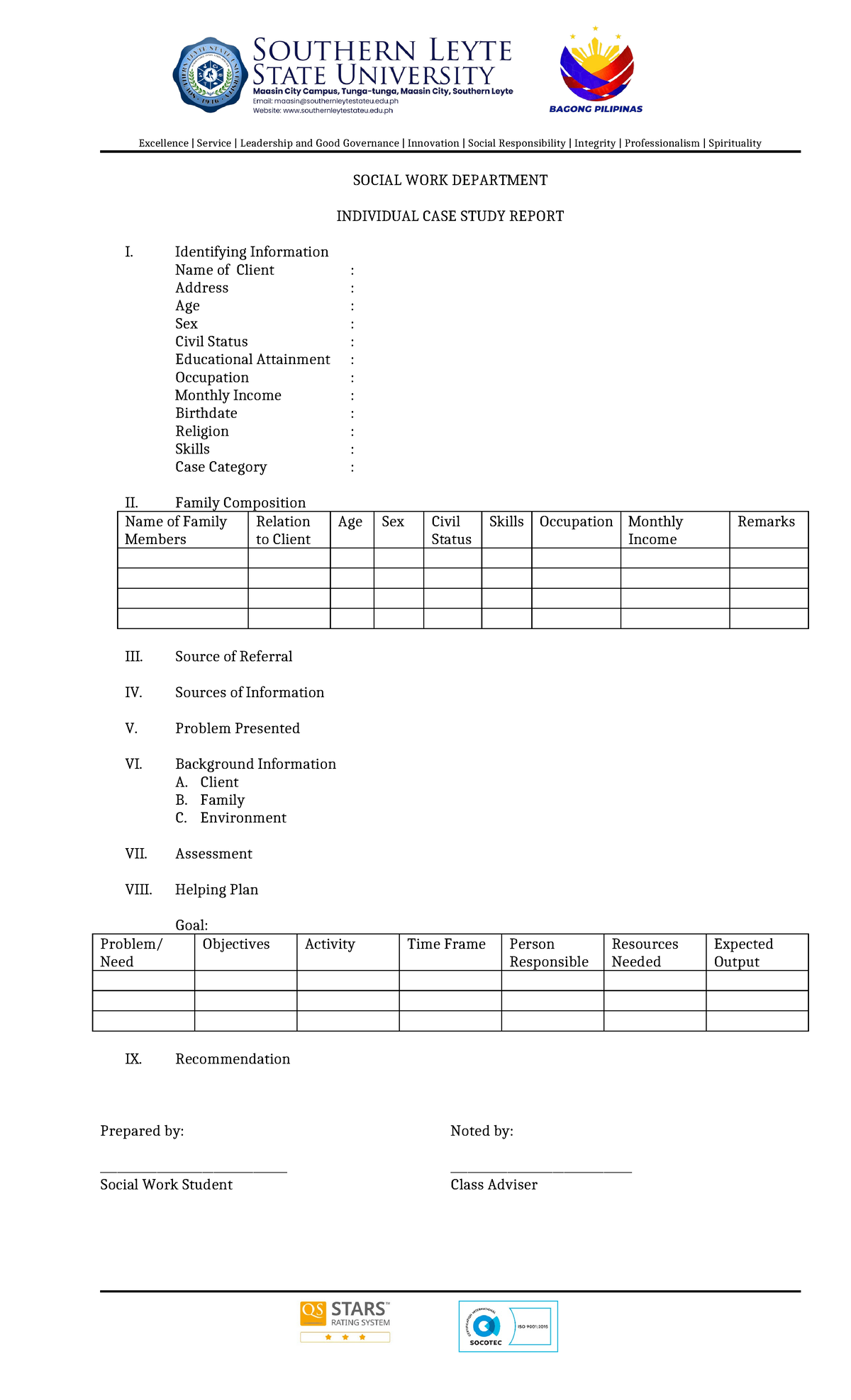 Individual and Family Case Study Format 1 - Excellence | Service ...
