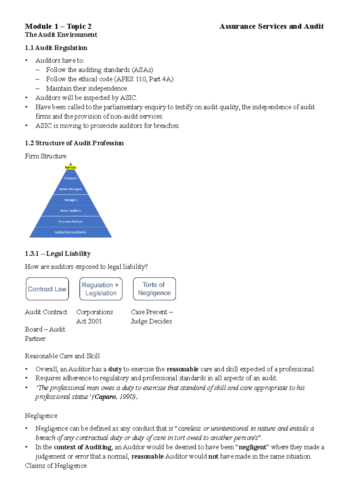ASA - Module 1 - Topic 2 - The Audit Environment 1 Audit Regulation ...