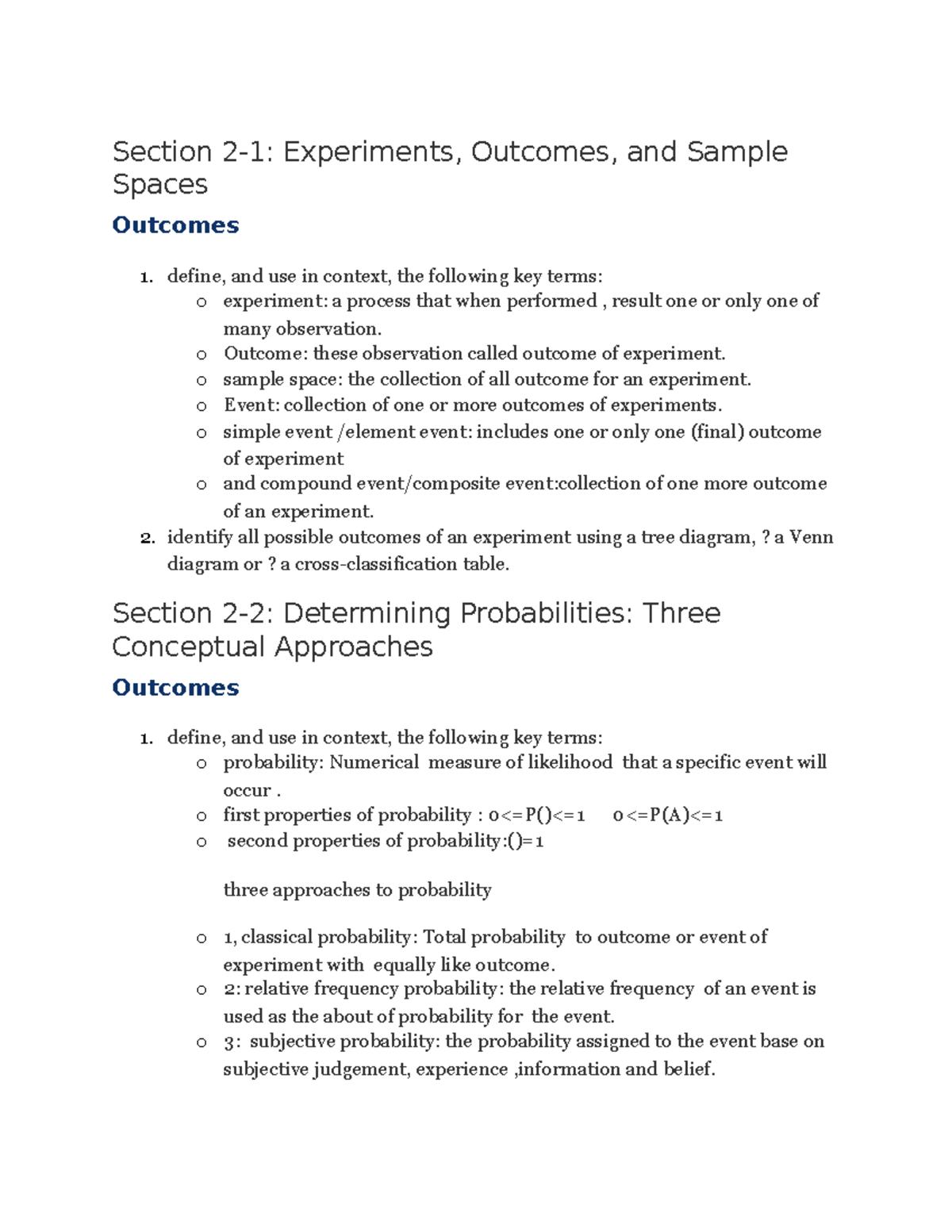 Unit 2 study note - Section 2-1: Experiments, Outcomes, and Sample ...